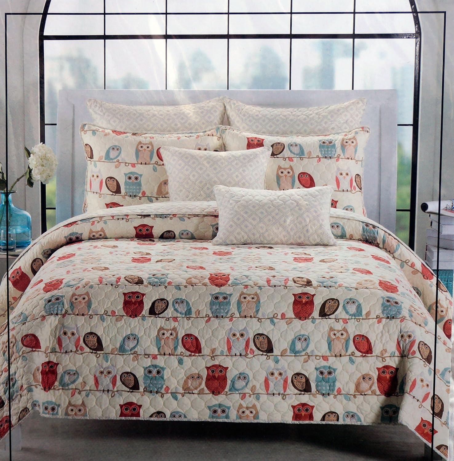 Amazon.com: Cynthia Rowley TWIN Quilt Orange Blue Brown Peach Birds ...