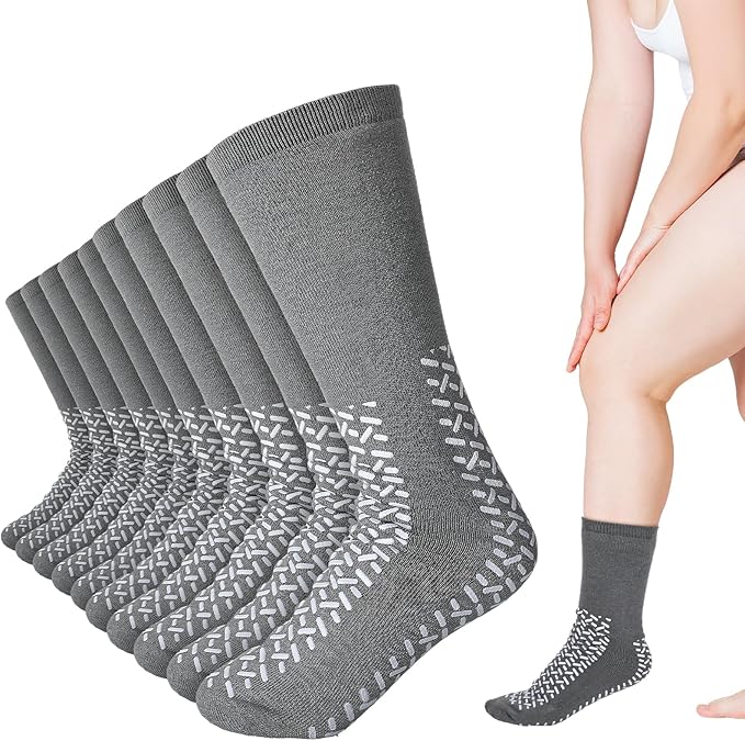 Ramede 10 Pairs 2XL Hospital Socks Grey Double Sided Tread Non Slip ...