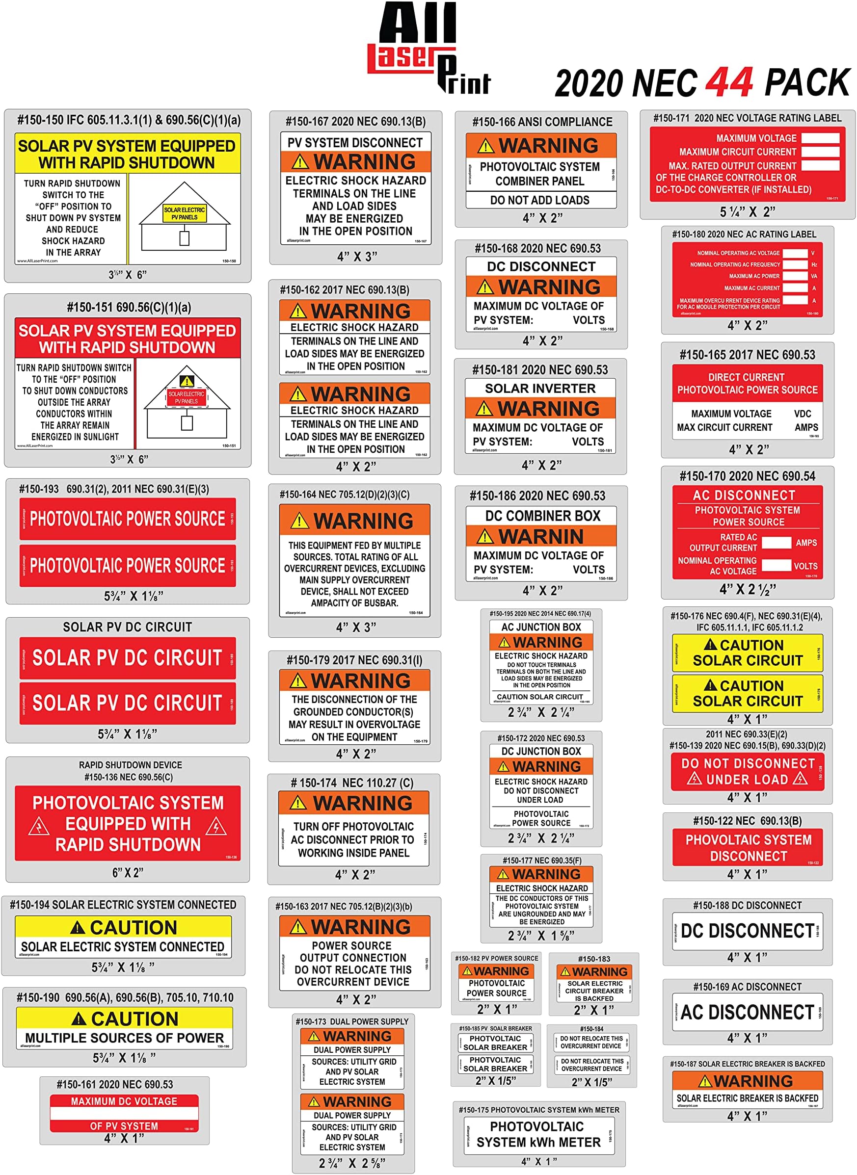 Amazon.com: 62 Pack Premium Solar PV System Labels - UV Resistant, NEC ...