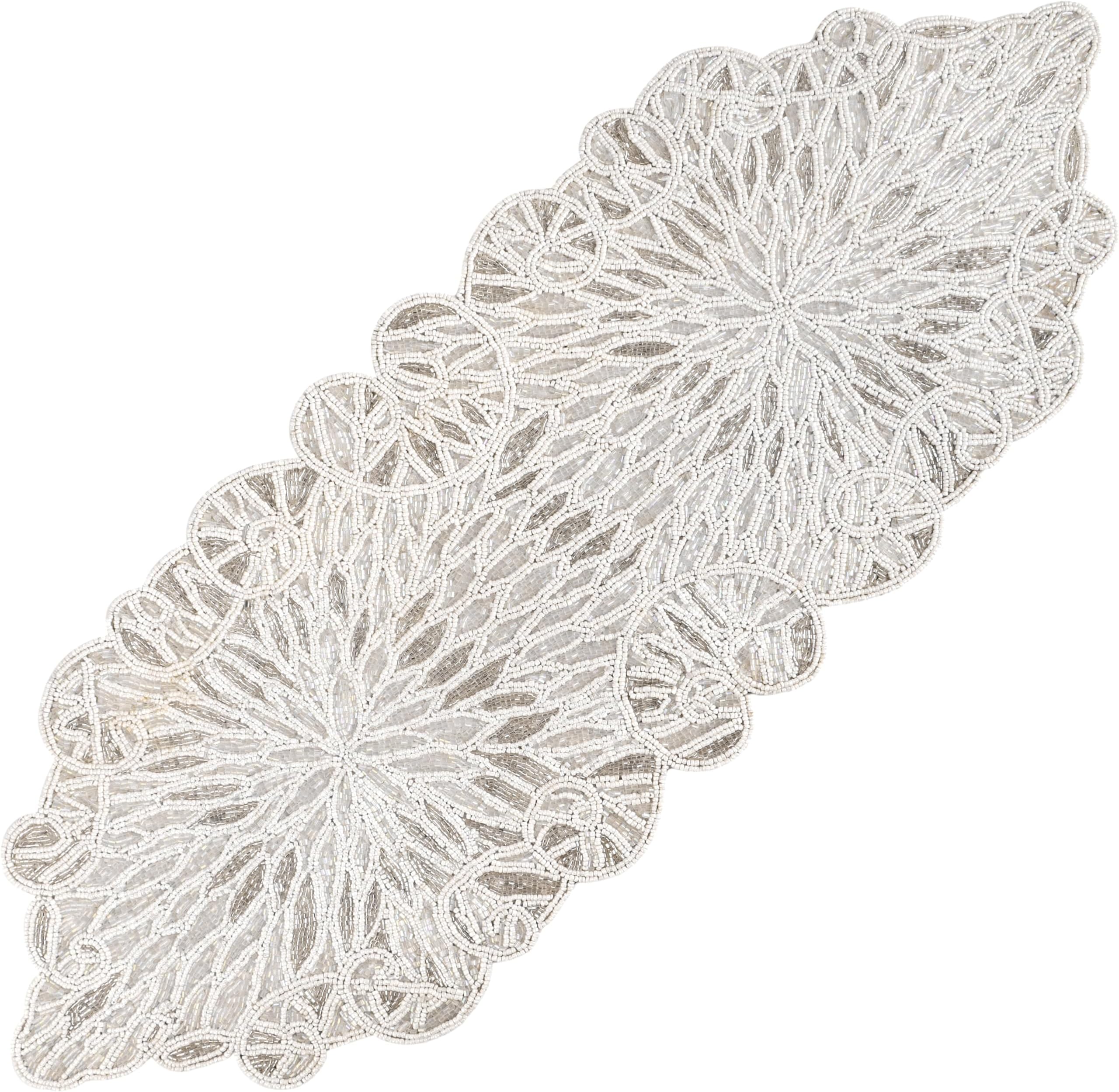 Amazon.com: Enliven Handmade Beaded Table Runner, Pearl White, Wedding ...