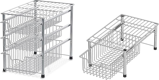 Amazon.com: Simple Houseware Stackable 3 Tier Sliding Basket + Single ...