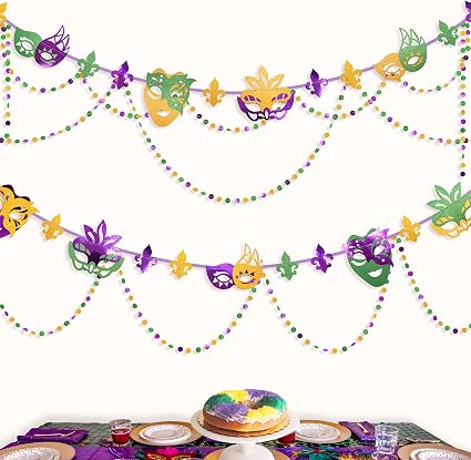Amazon.com: Green Purple Gold Mardi Gars Mark Garlands and Paper Bead ...