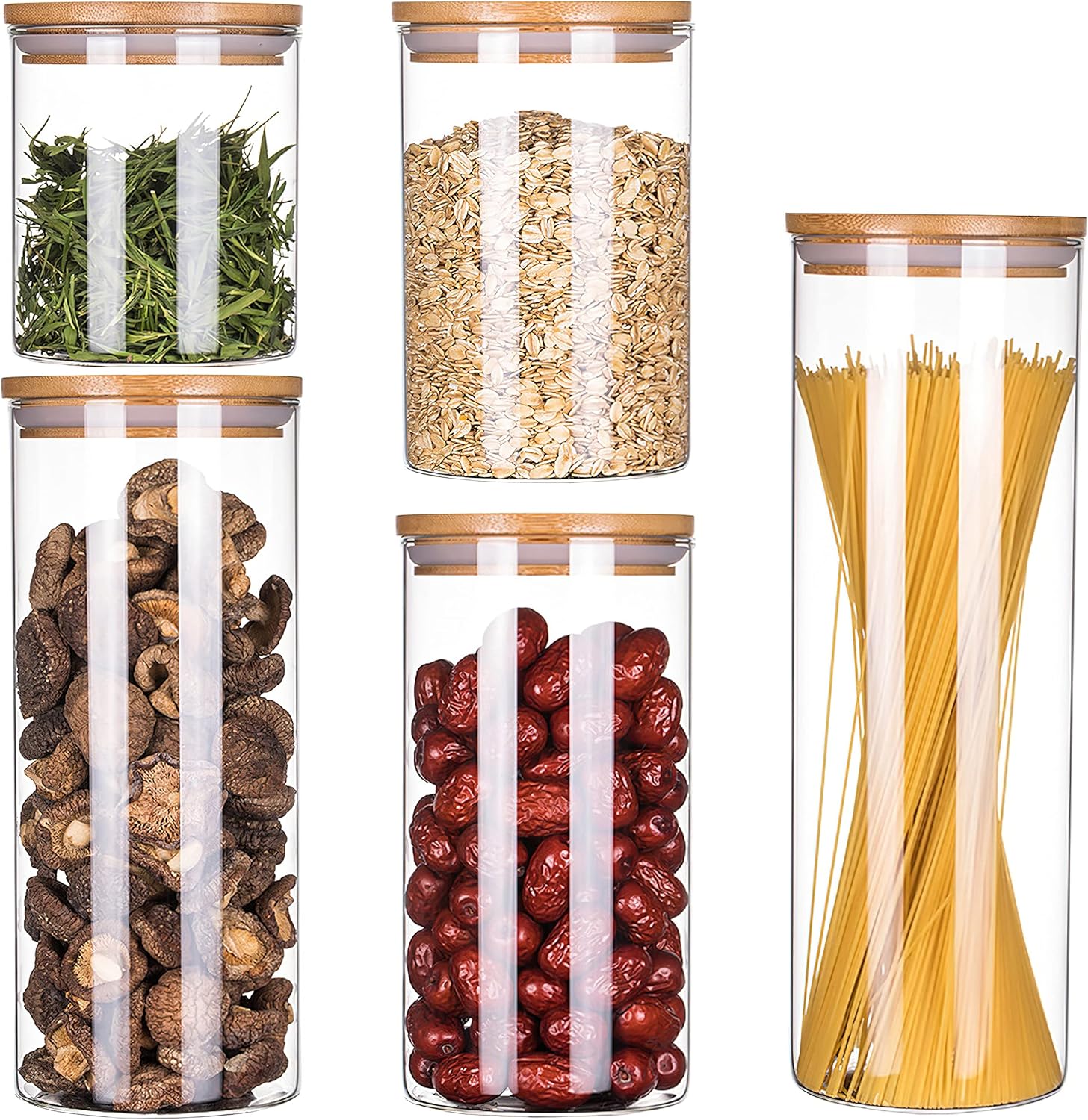 Amazon.com: Glass Storage Canister Set of 5 - Stackable Clear Container ...