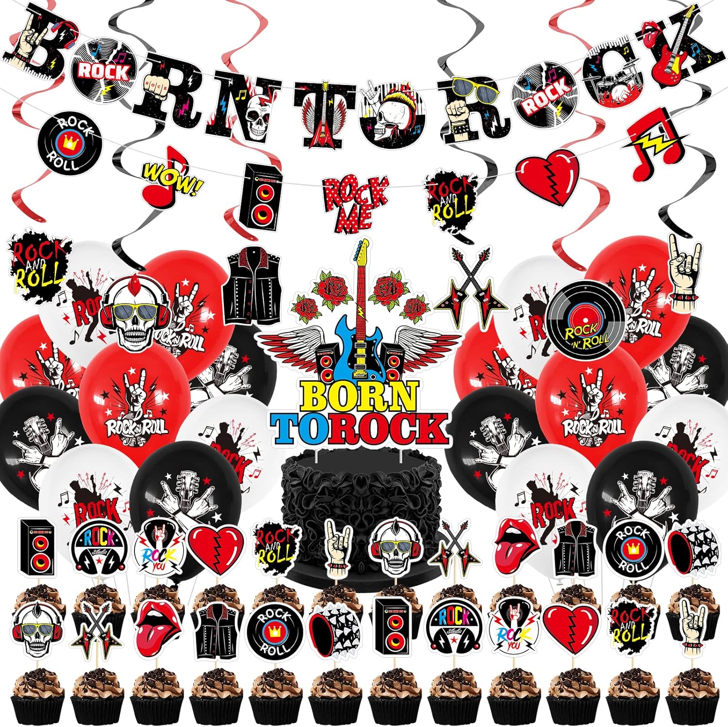 Amazon.com: 51Pcs Rock and Roll Party Decorations, Rock N Roll Birthday ...