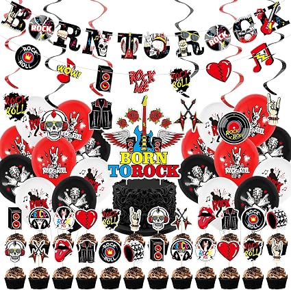 Amazon.com: 51Pcs Rock and Roll Party Decorations, Rock N Roll Birthday ...