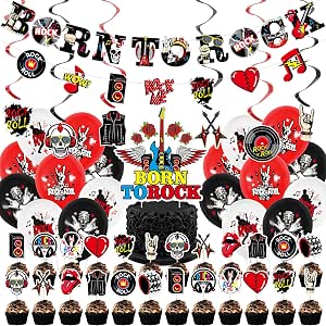 Amazon.com: 51Pcs Rock and Roll Party Decorations, Rock N Roll Birthday ...