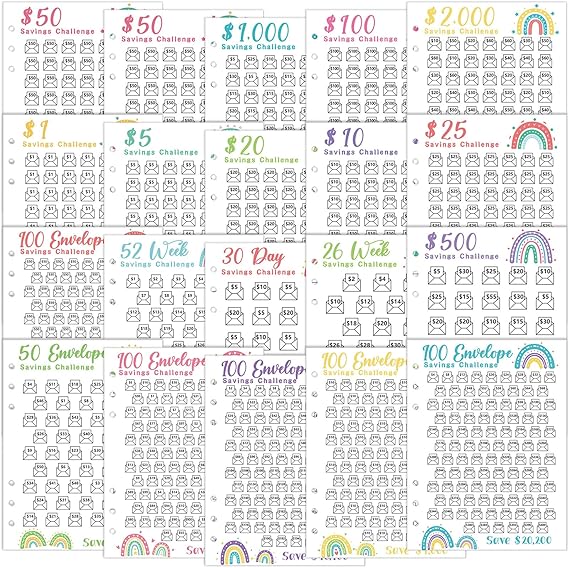 Jetec 20 Sheets Money Saving Challenge Binder Trackers with 6 ...