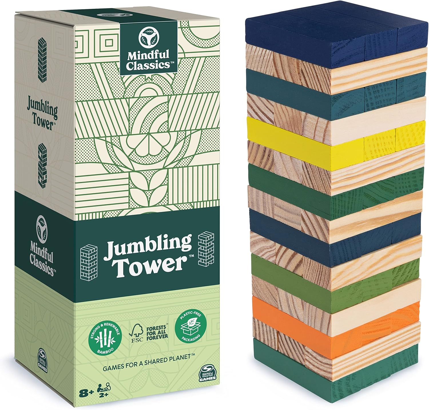 Amazon.com: Mindful Classics, Jumbling Tower Sustainable Wooden Blocks ...