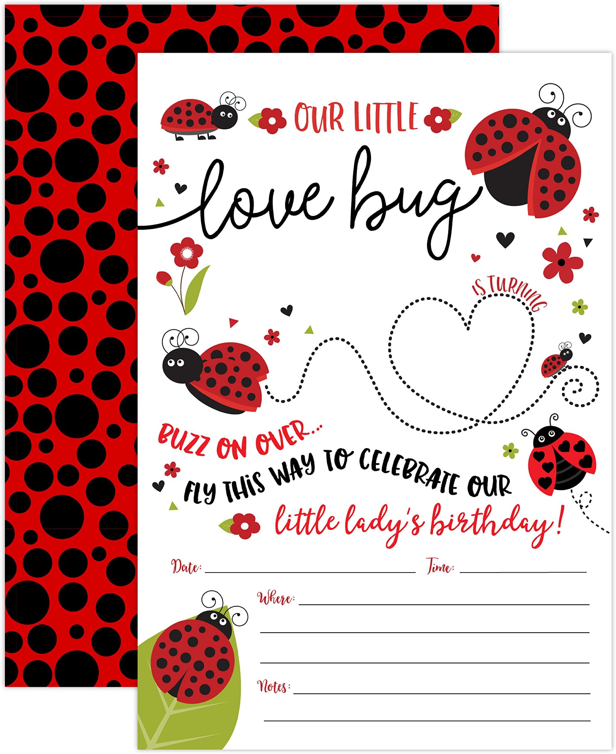 Amazon.com : Red Polka Dot Ladybug Birthday Party Invitations for Girls ...