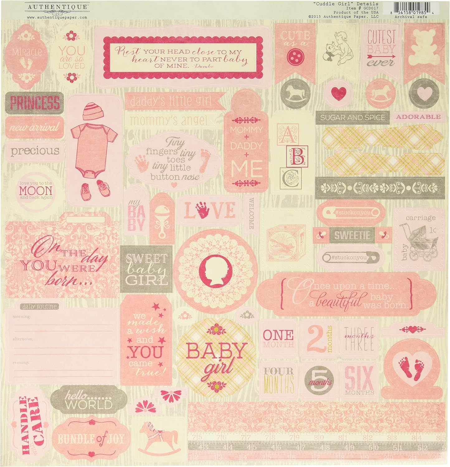 Amazon.com: Authentique Paper GCD017 Cuddle Girl Cardstock Stickers, 12 ...