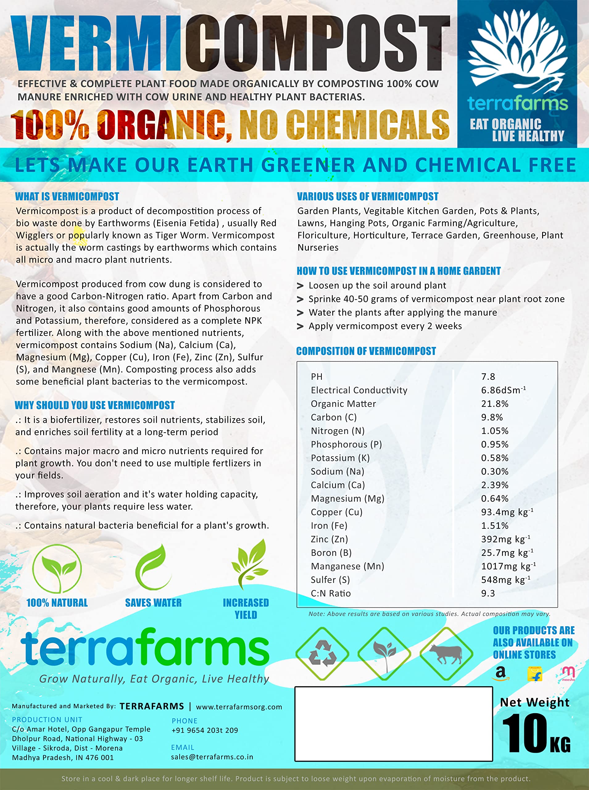Terrafarms 100 Organic Plant Nutrient Vermicompost 100 Pure Worm ...