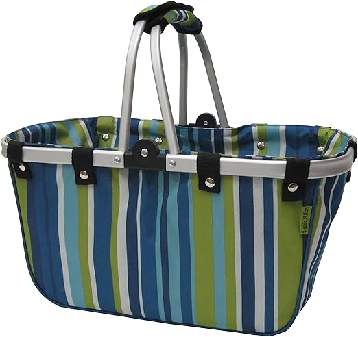 Amazon.com: JanetBasket Blue Stripes Large Aluminum Frame Basket ...