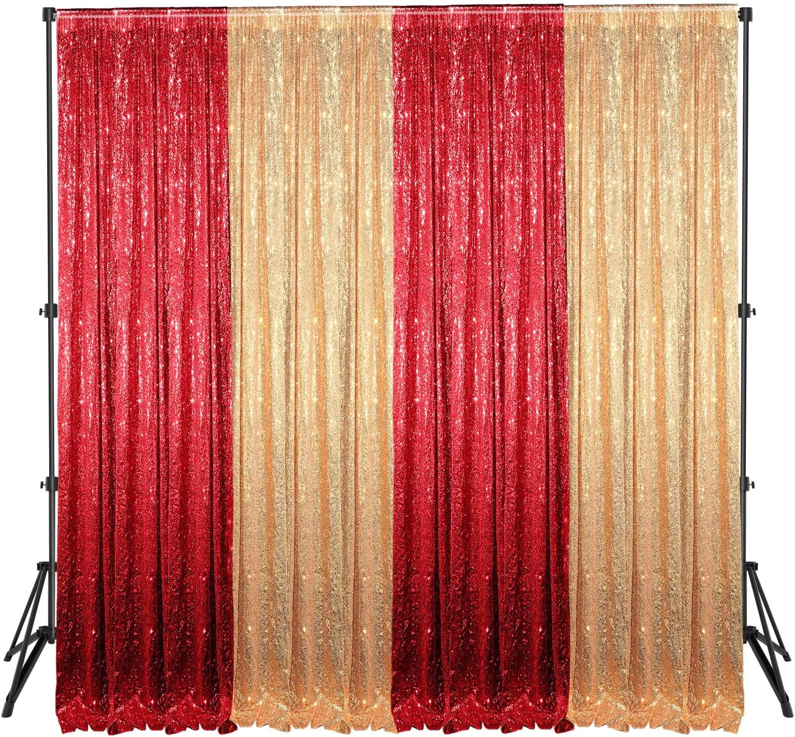 Amazon.com : 4 Panels 2 x 8 ft Red and Gold Sequin Backdrop Curtain ...