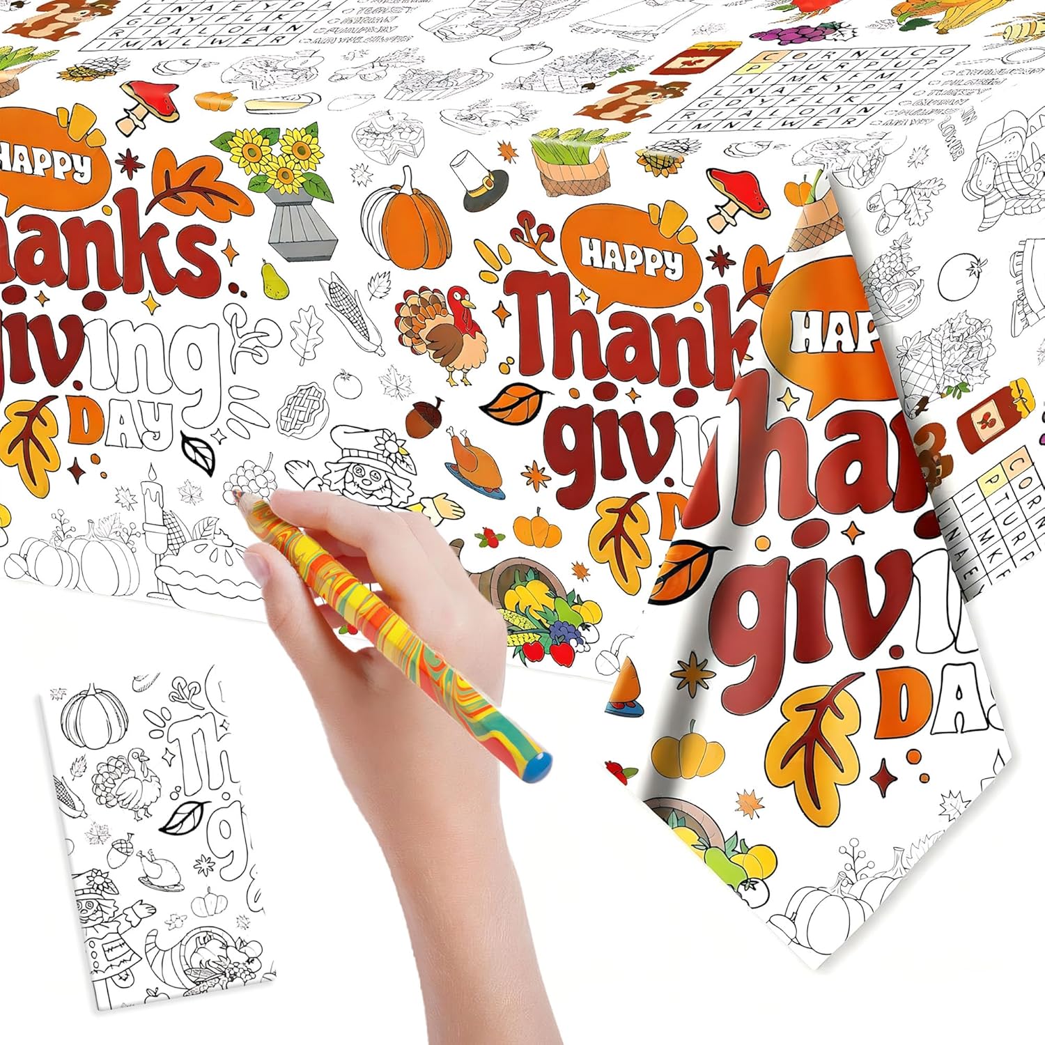 Amazon.com: Thanksgiving Coloring Tablecloth for Kids - Fall Disposable ...