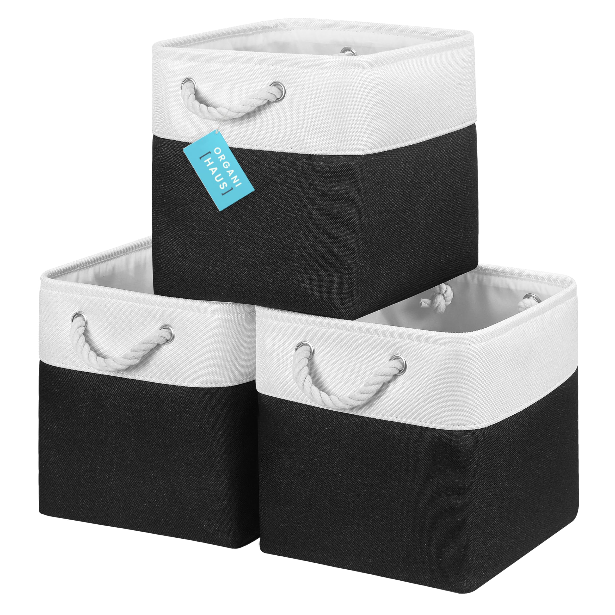 OrganiHaus 28x28 Cube Storage Bins Set of 3, Fabric Cube Baskets for ...