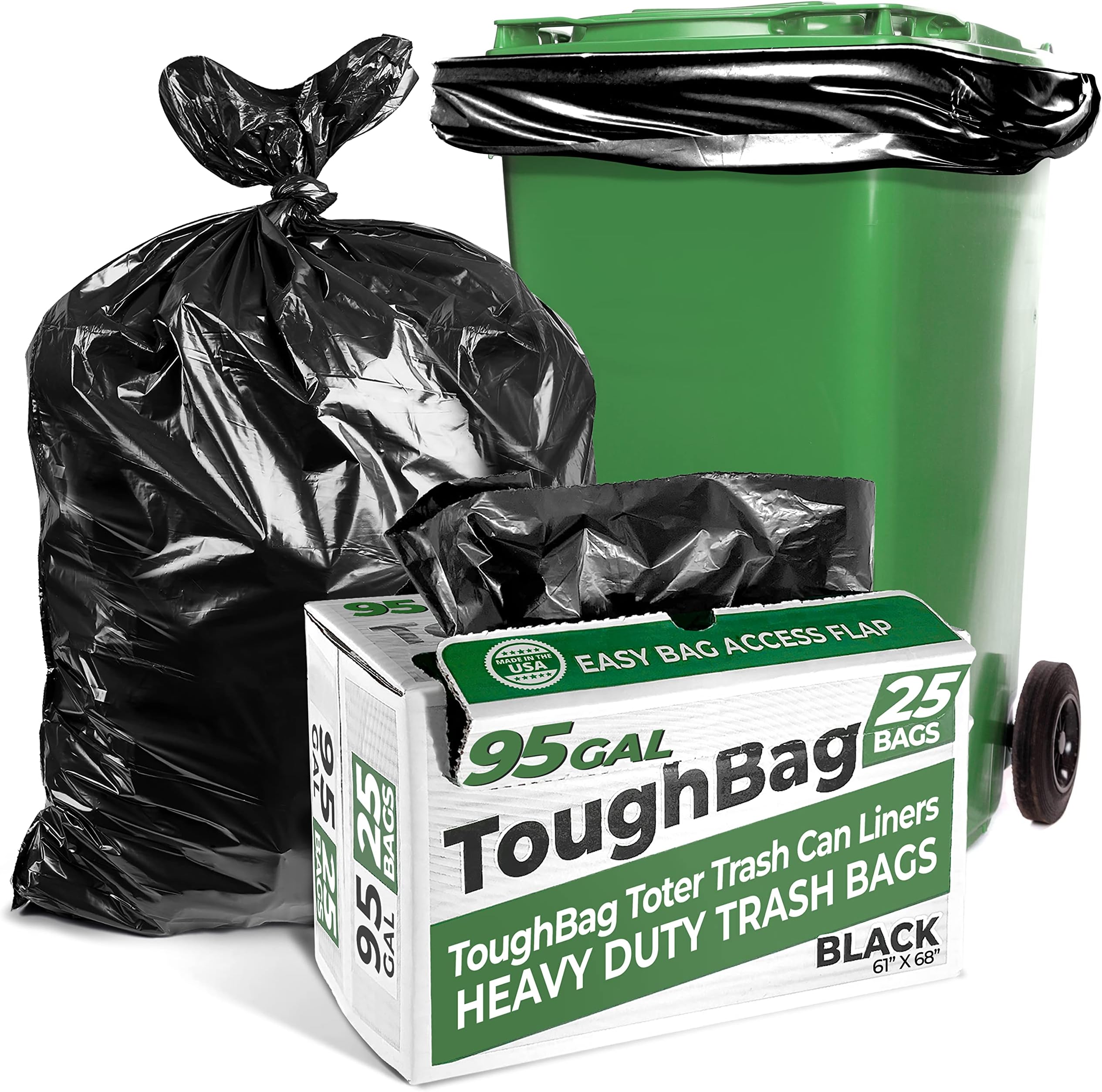 Amazon.com: ToughBag 95-96 Gallon Extra-Large Trash Bags, 61x68” Black ...