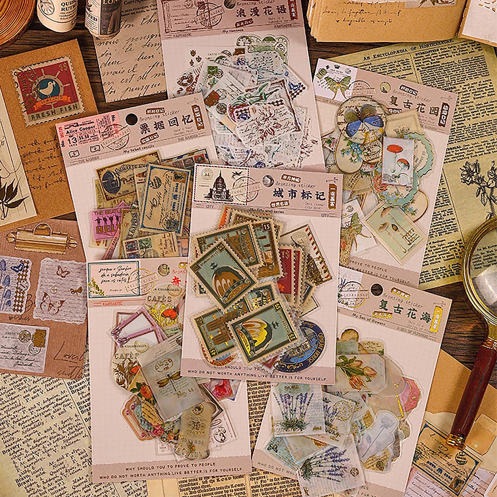 Amazon.com: SIXWOLF 240 Pieces Vintage Stamp Stickers Aesthetic Mayfly ...