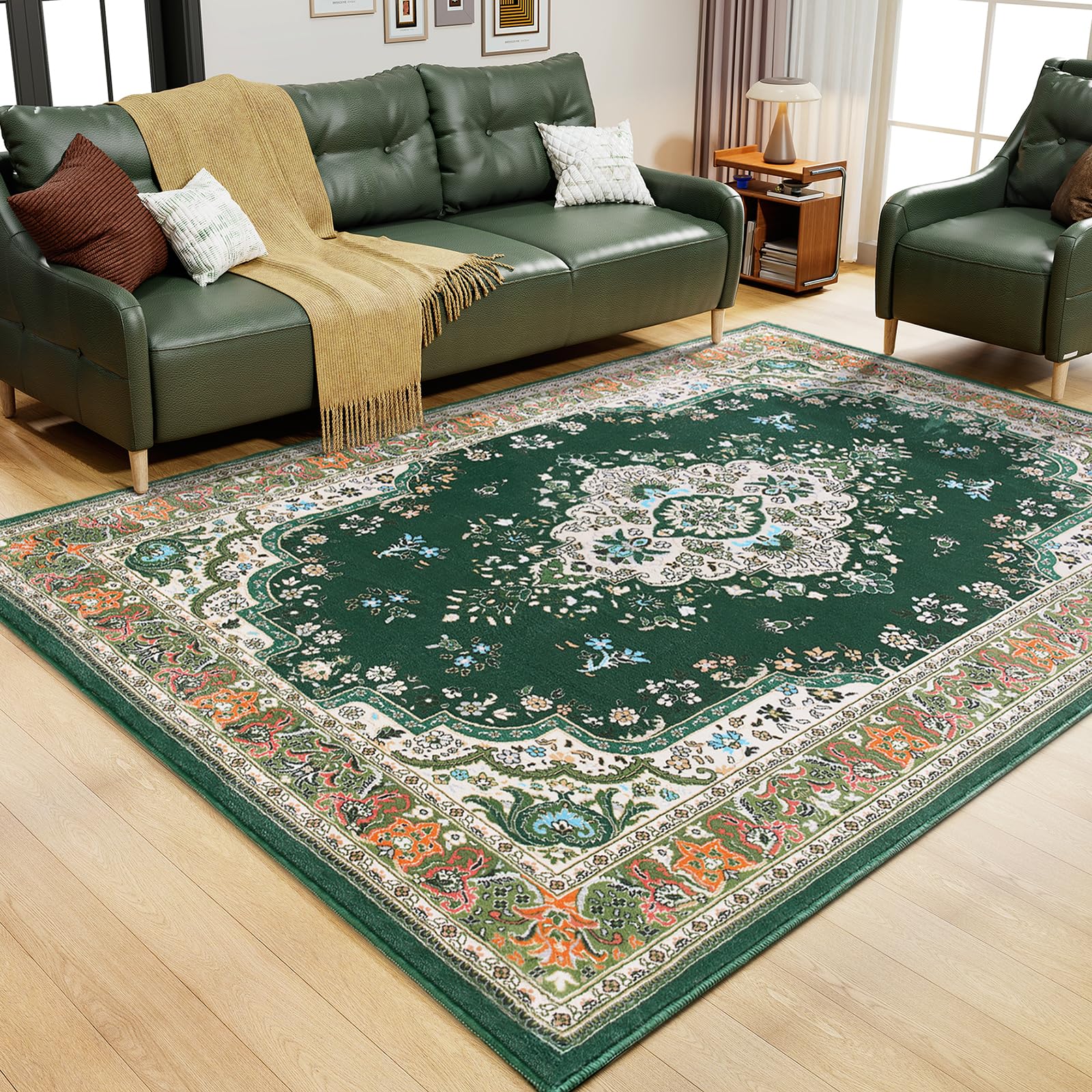 Amazon.com: Vintage Rug 5x8 Rugs for Bedroom, Green Floral Rug for ...
