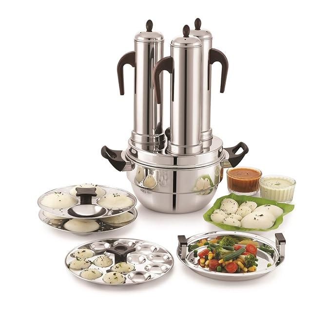JVL Stainless Steel Puttu Maker with Triply Base (Stainless Steel, 3 ...