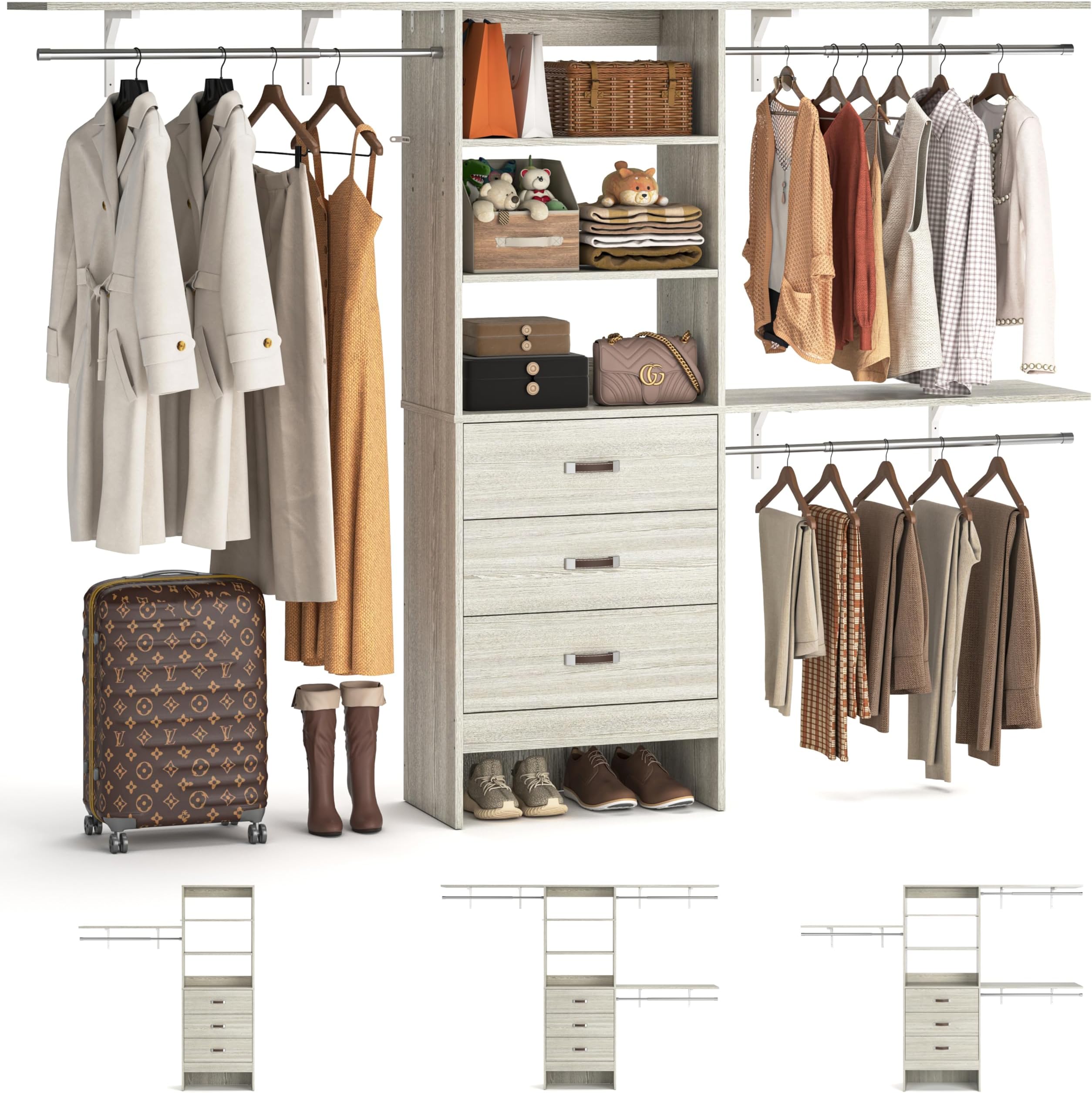 Amazon.com: Wood Closet Organizer System with Shelves & Hanging Rods ...