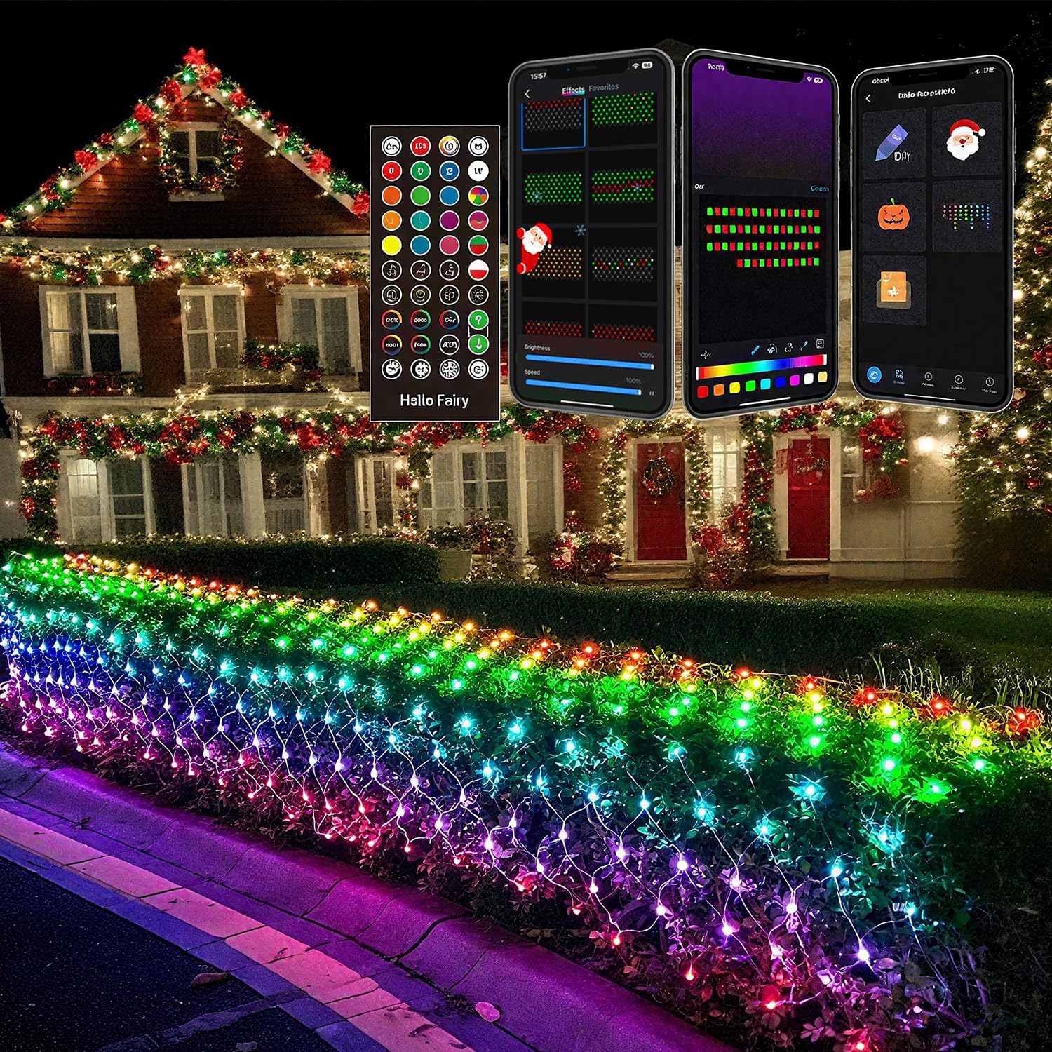 Lopanbs 4ft*18ft Outdoor Christmas Net Lights, Smart Mesh Lights for ...