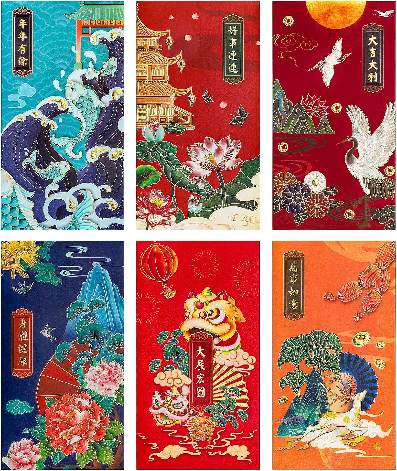 Amazon.com : AnyDesign Chinese New Year Red Envelopes 6 Design Foil ...