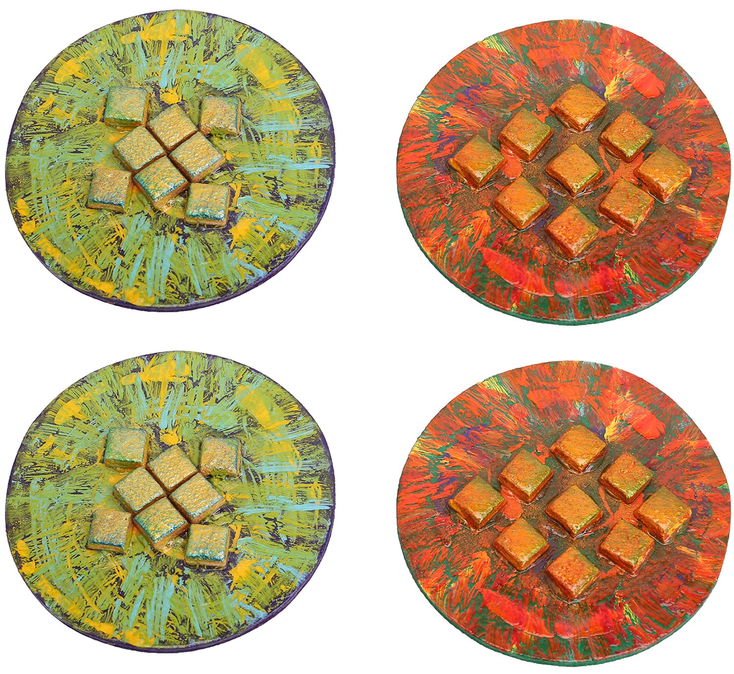 5 ELEMENTSetc Wooden Mosaic T-Coaster, 4-Piece, Orange & Green : Amazon ...
