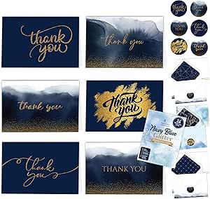 Amazon.com : 24 Glittery Navy Blue Thank You Cards with Envelopes ...