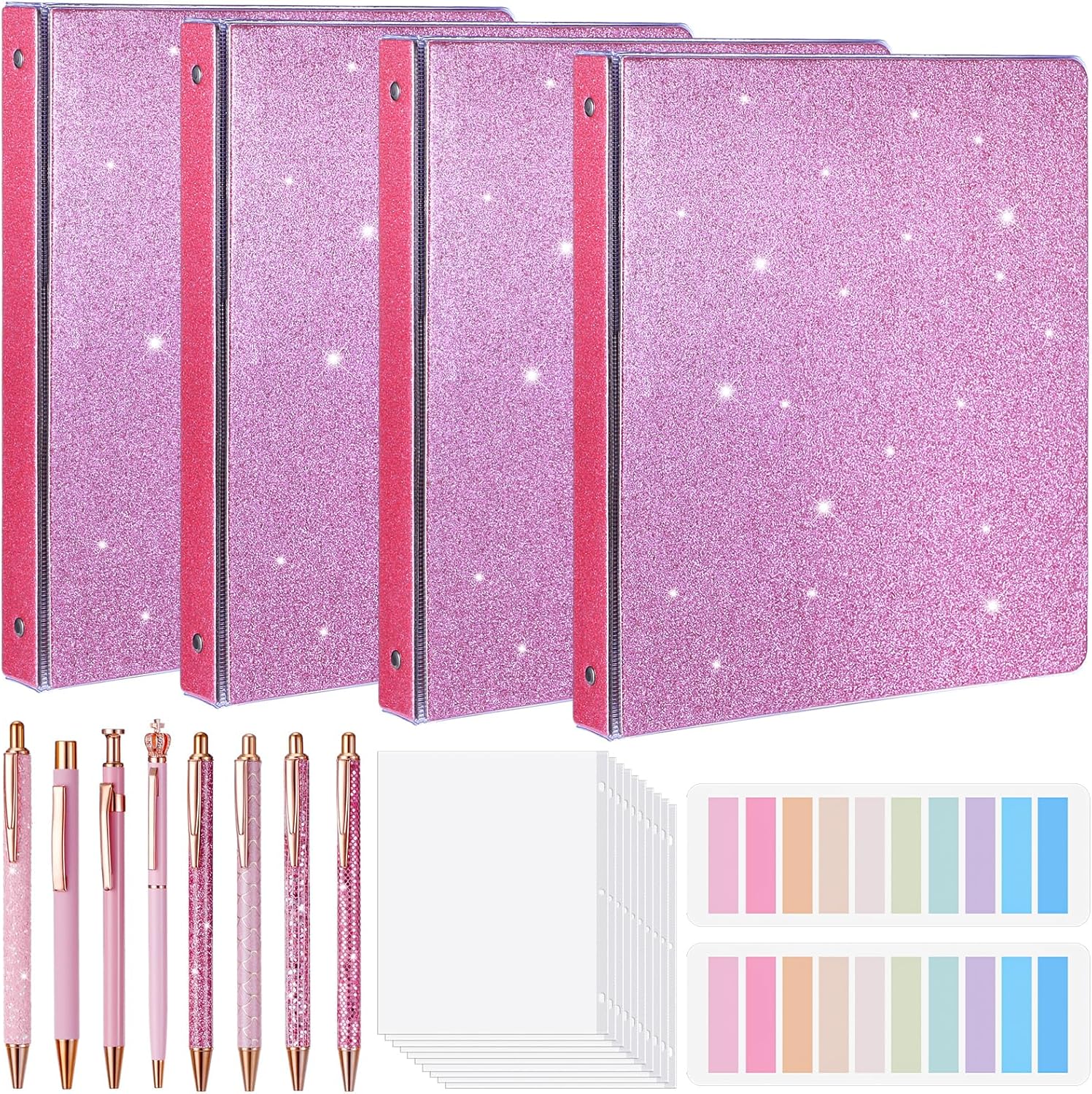 Amazon.com : Qilery 4 Pcs Pink Binder, 3 Ring Binder Glitter 10.24'' x ...
