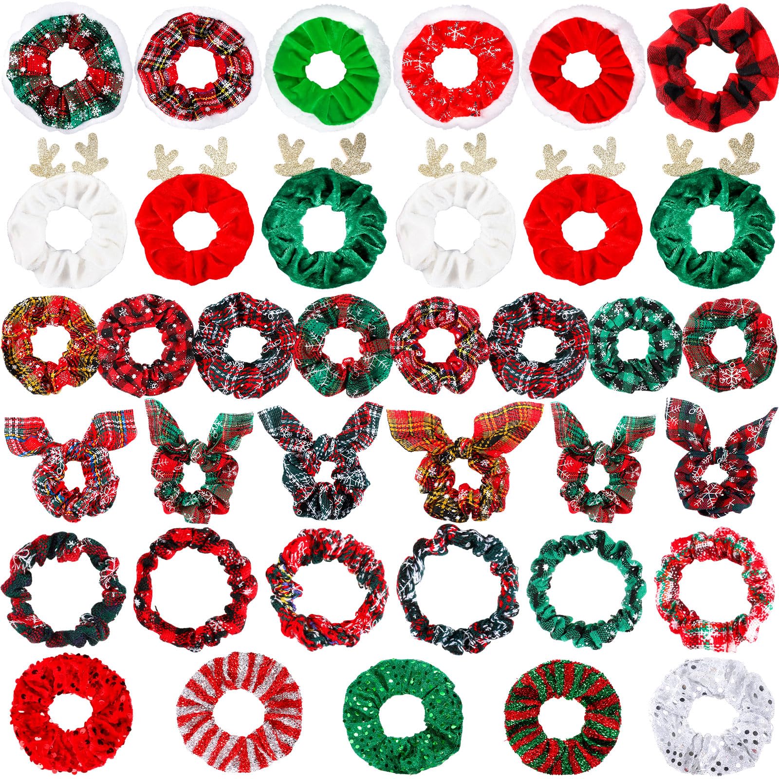 Amazon.com : Riceshoot 48 Pcs Christmas Scrunchies Bulk Elastic ...