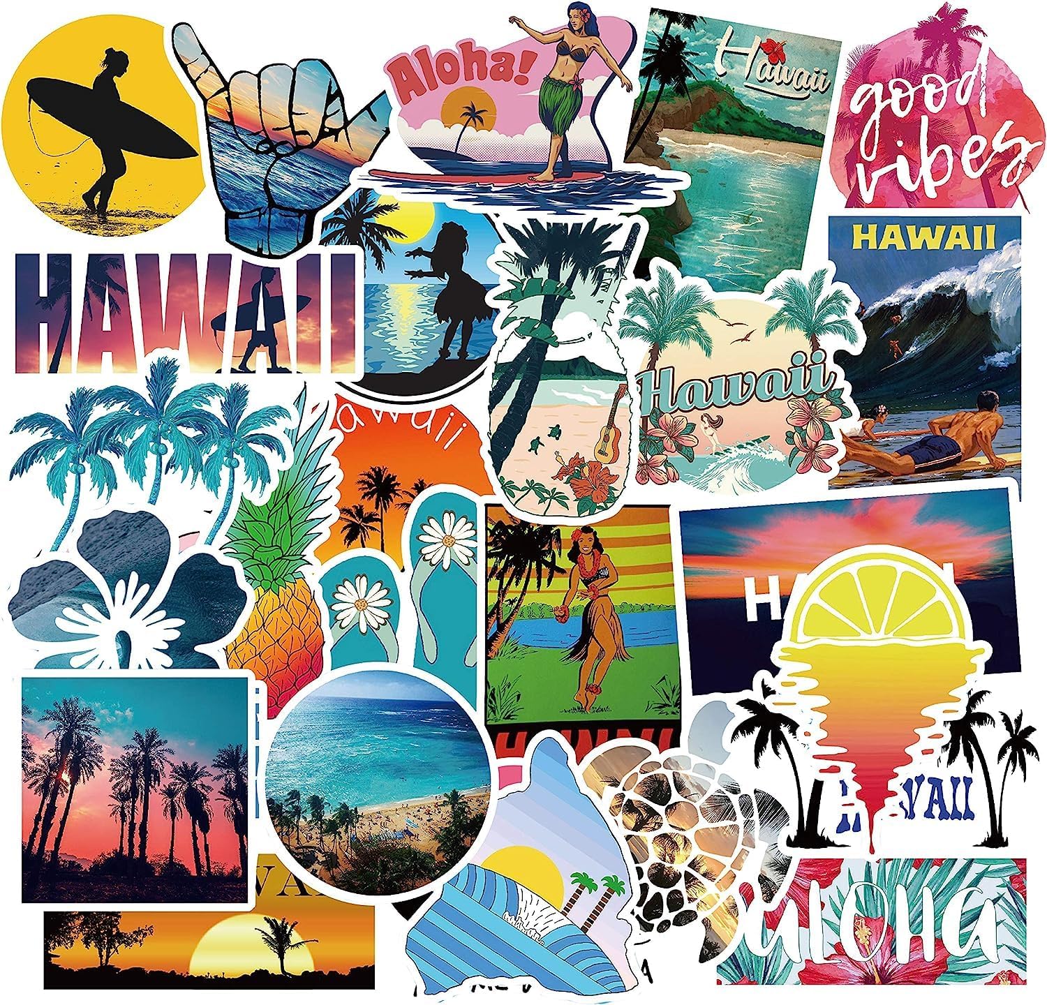 Amazon.com: 100pcs Waterproof Hawaii Stickers Pack, Summer Aloha Beach ...