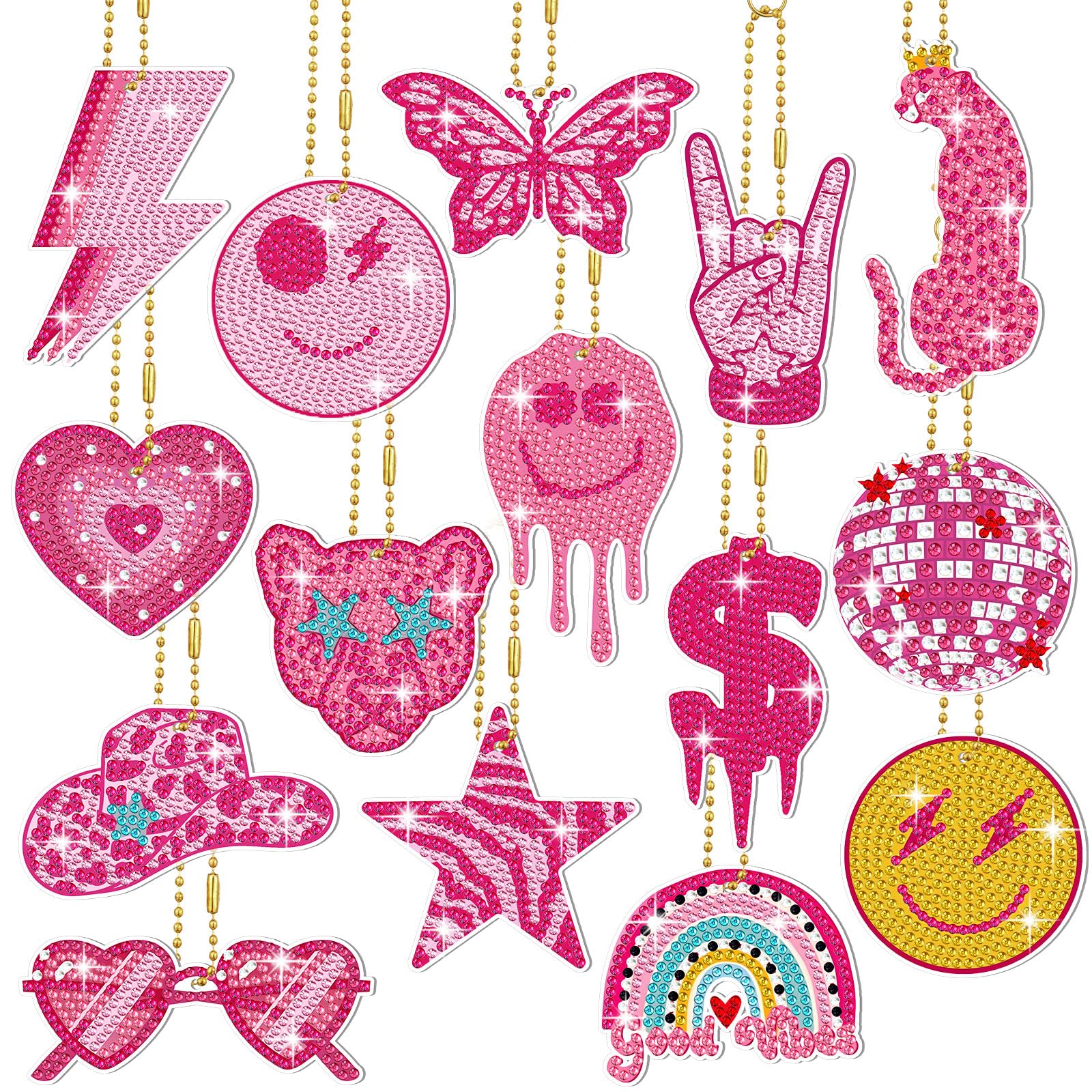 Amazon.com: Siifert 15 Pcs Preppy Diamond Painting Keychain Pink Hippy ...