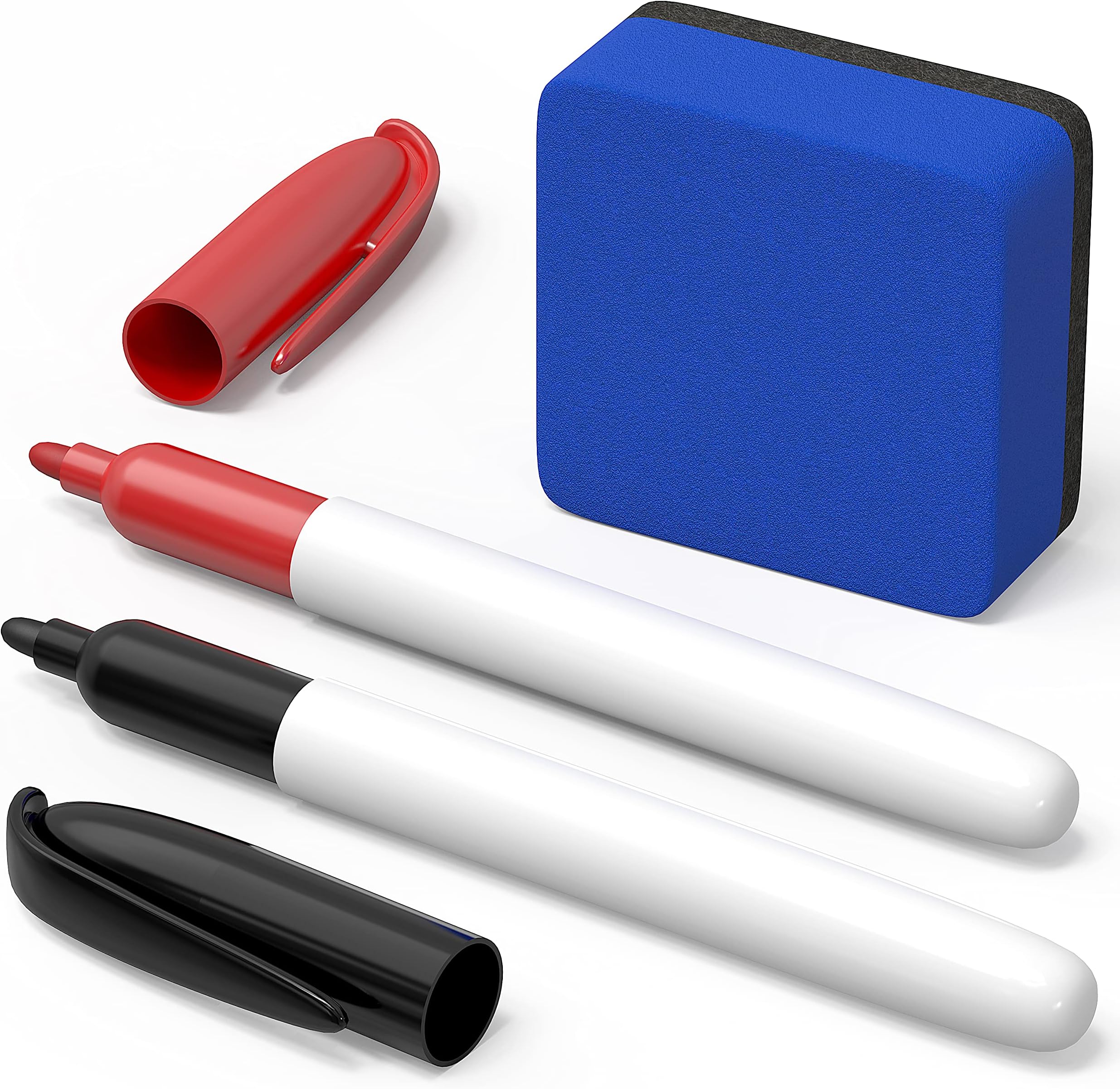 IRICUS Dry Erase Eraser & Markers (Red & Black) - Non Magnetic Small ...
