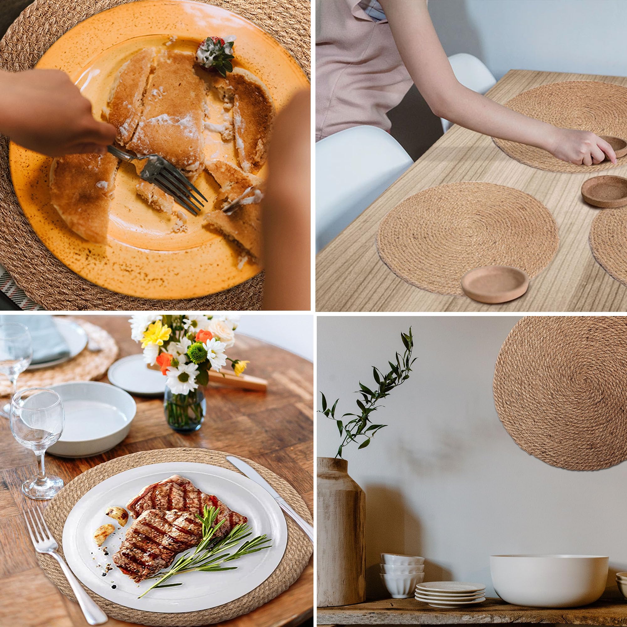 Defined Deco Round Jute Placemats Set of 8,12" Handmade Round Placemats ...