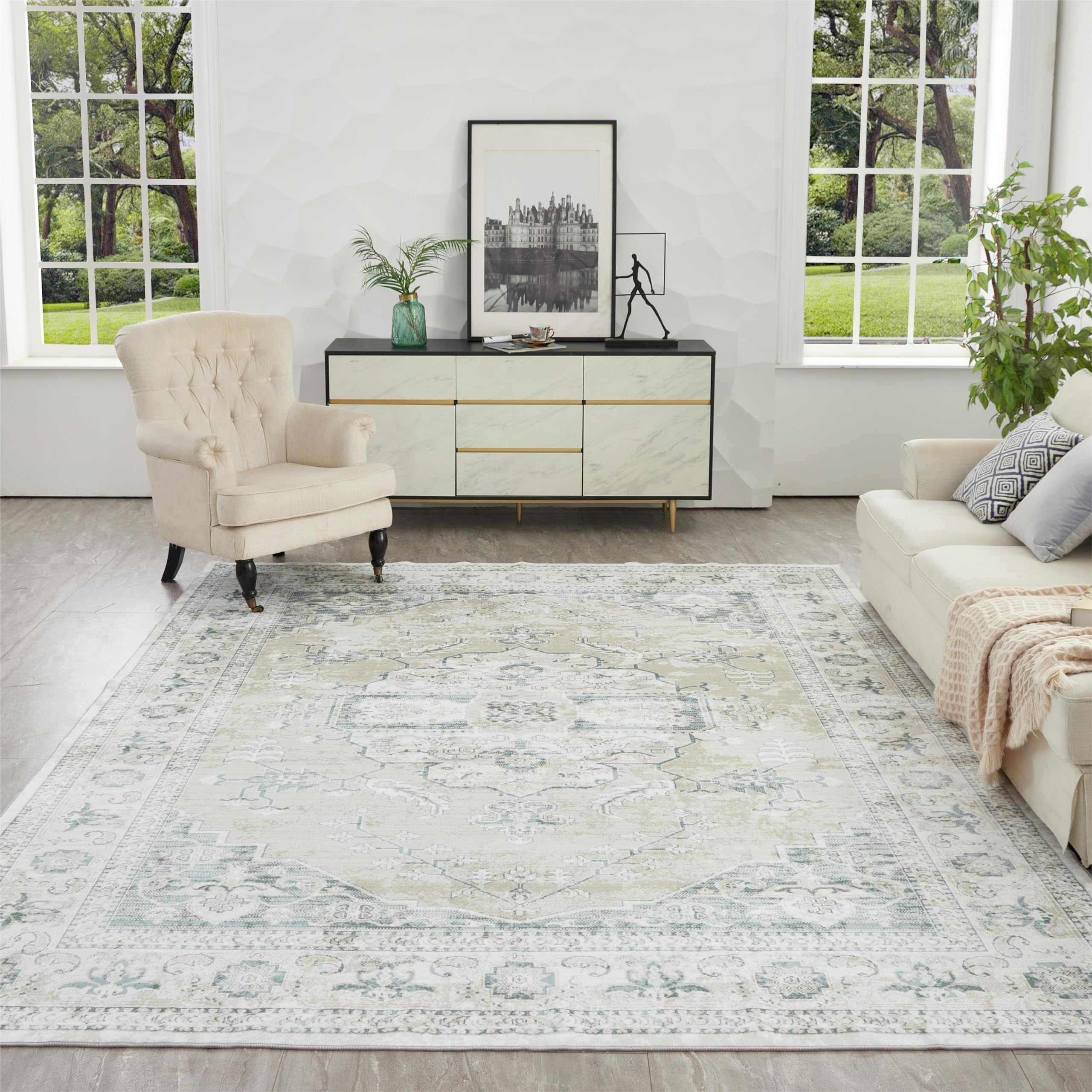 Amazon.com: RUGSREAL Washable Area Rugs 4x6 Boho Rug Floral Print ...