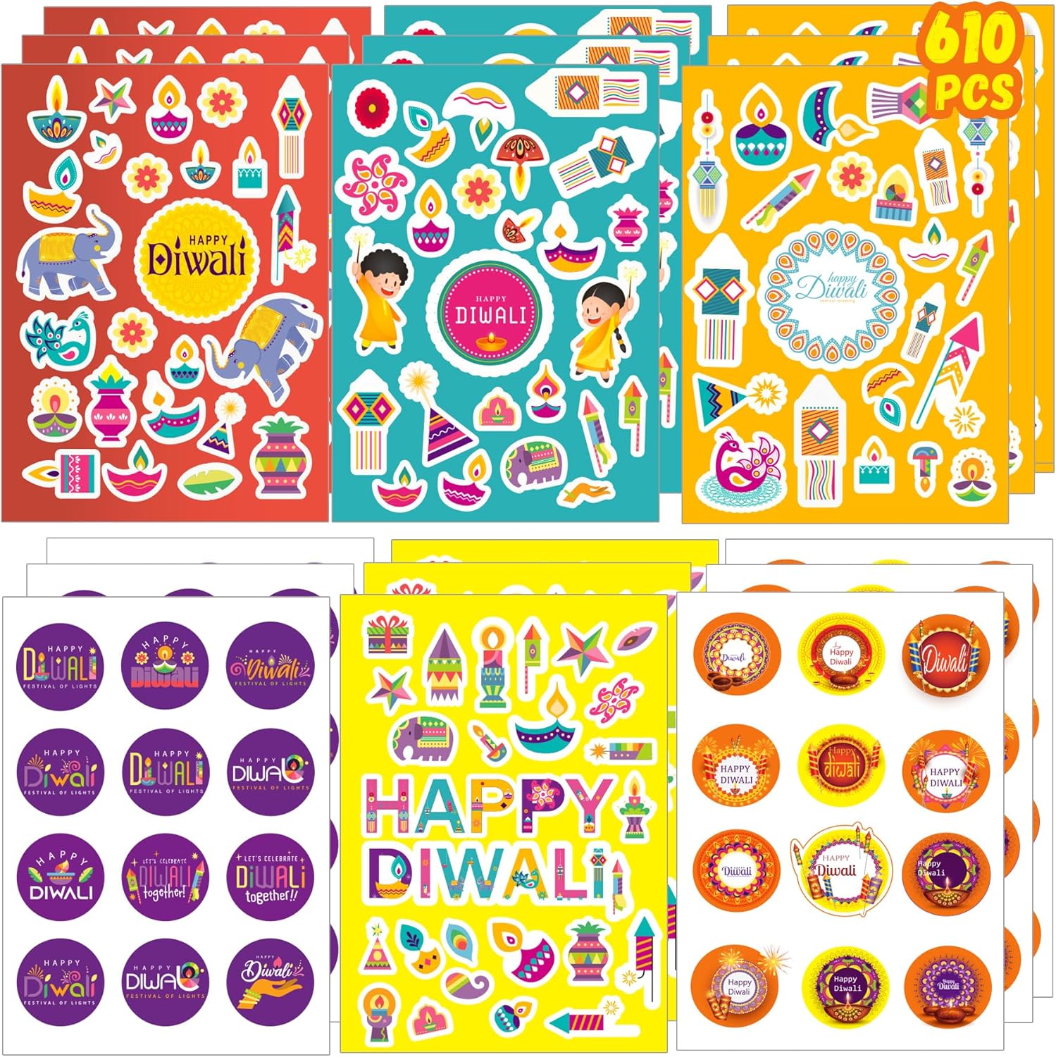 Amazon.com: Diwali Stickers for Kids 610 PCS Rangoli Diya Stickers Bulk ...
