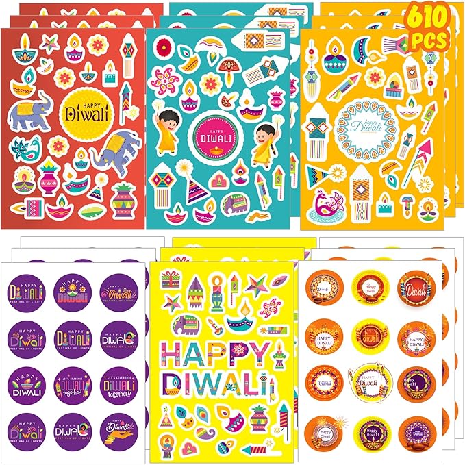 Amazon.com: Diwali Stickers for Kids 610 PCS Rangoli Diya Stickers Bulk ...