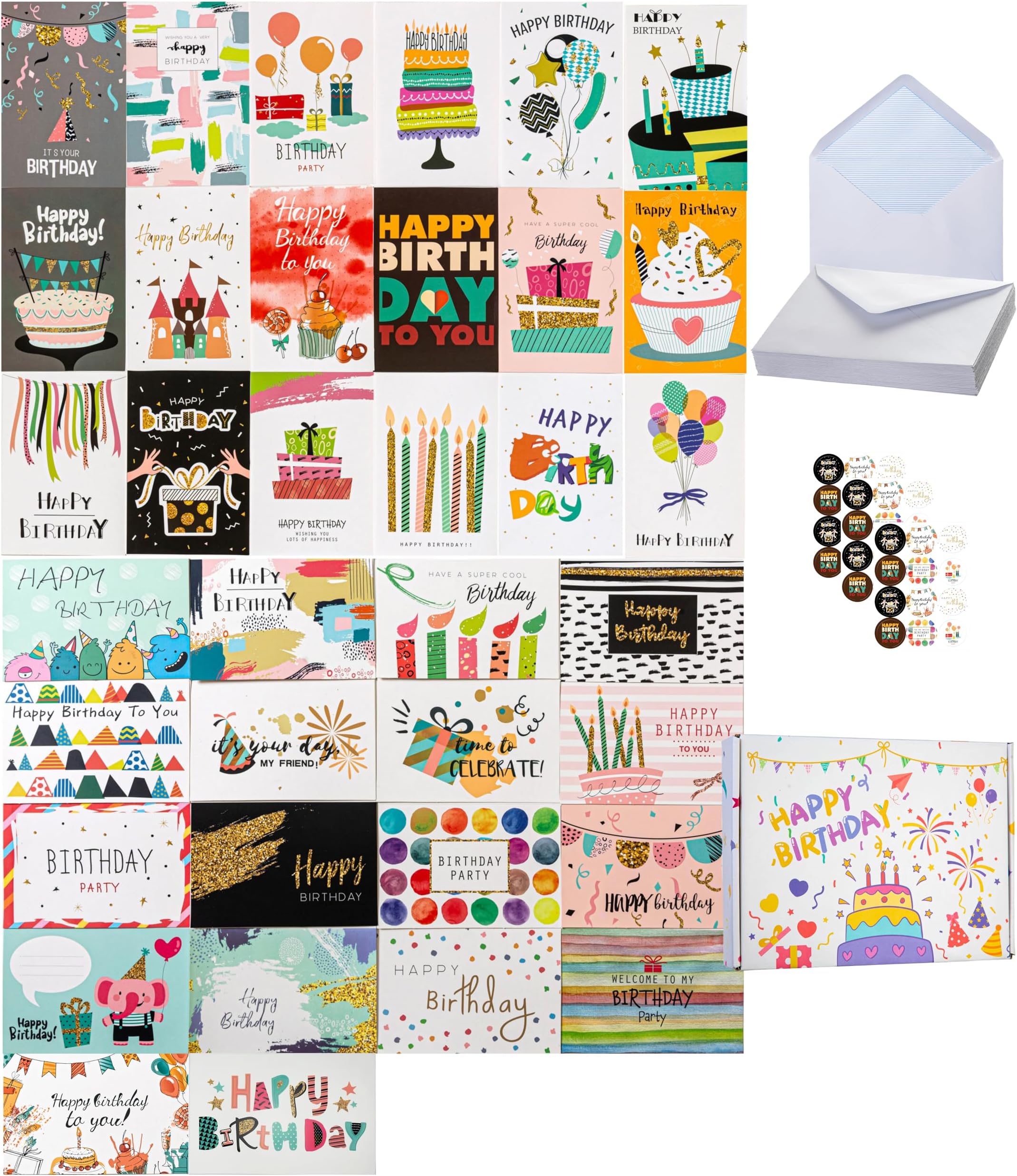 Amazon.com : Aokisen 36 Unique Assorted Birthday Cards with Envelopes ...