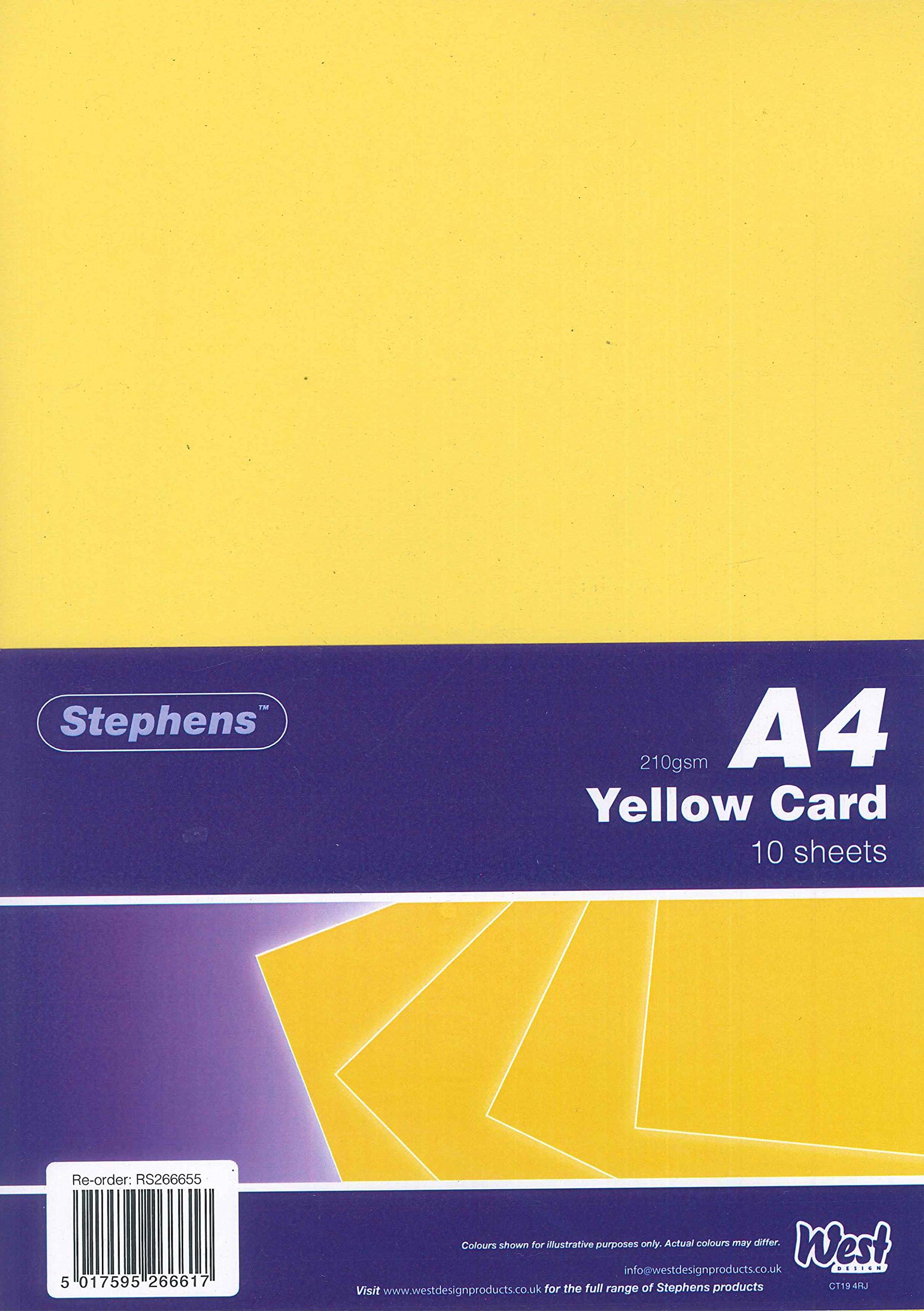 Stephens Coloured Card Yellow A4 210gsm 10 Sheets, Great For Printing ...