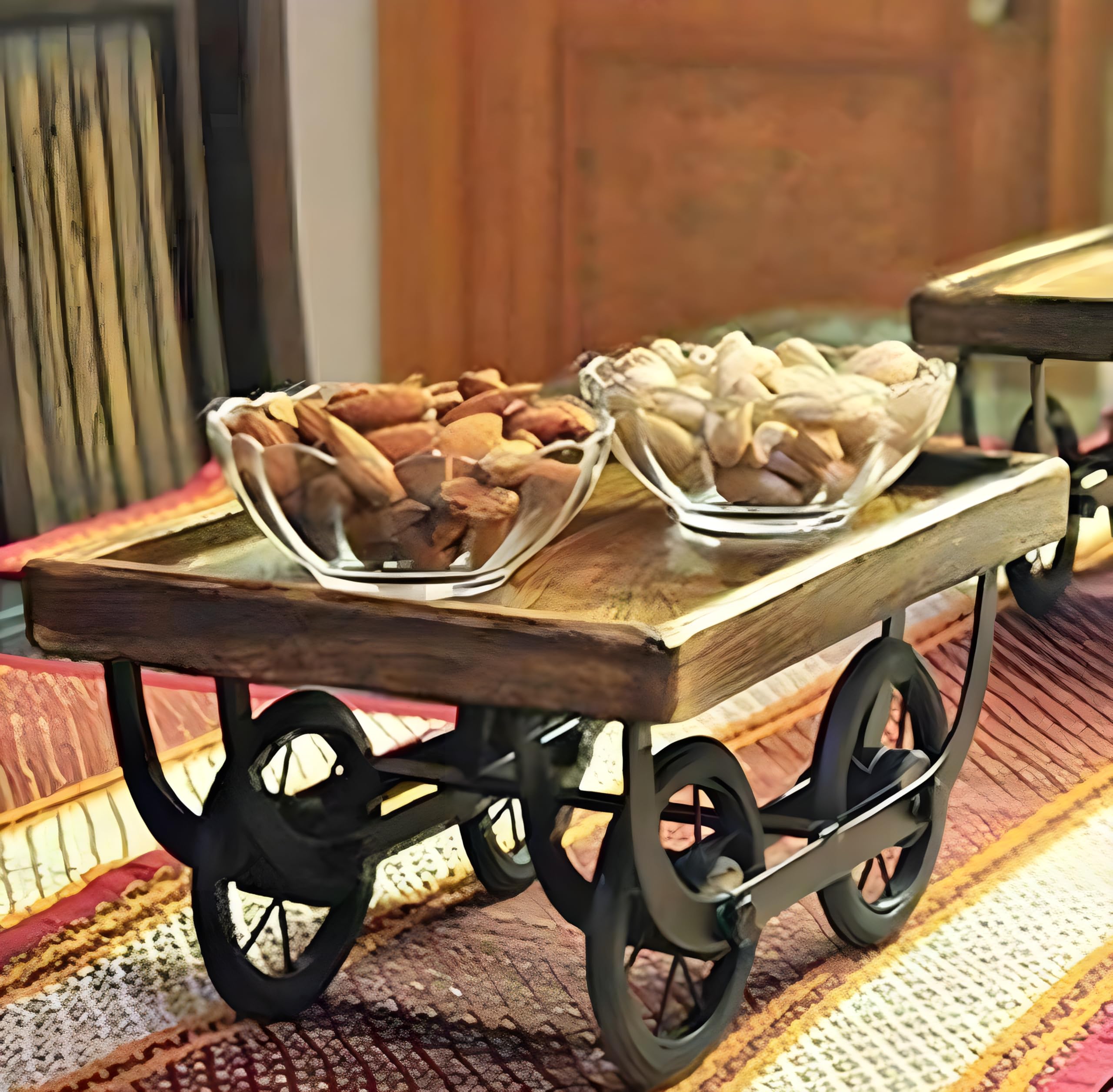 Doon Wooden Thela Trolley Tray – Handcrafted Wooden Serving Tray with ...