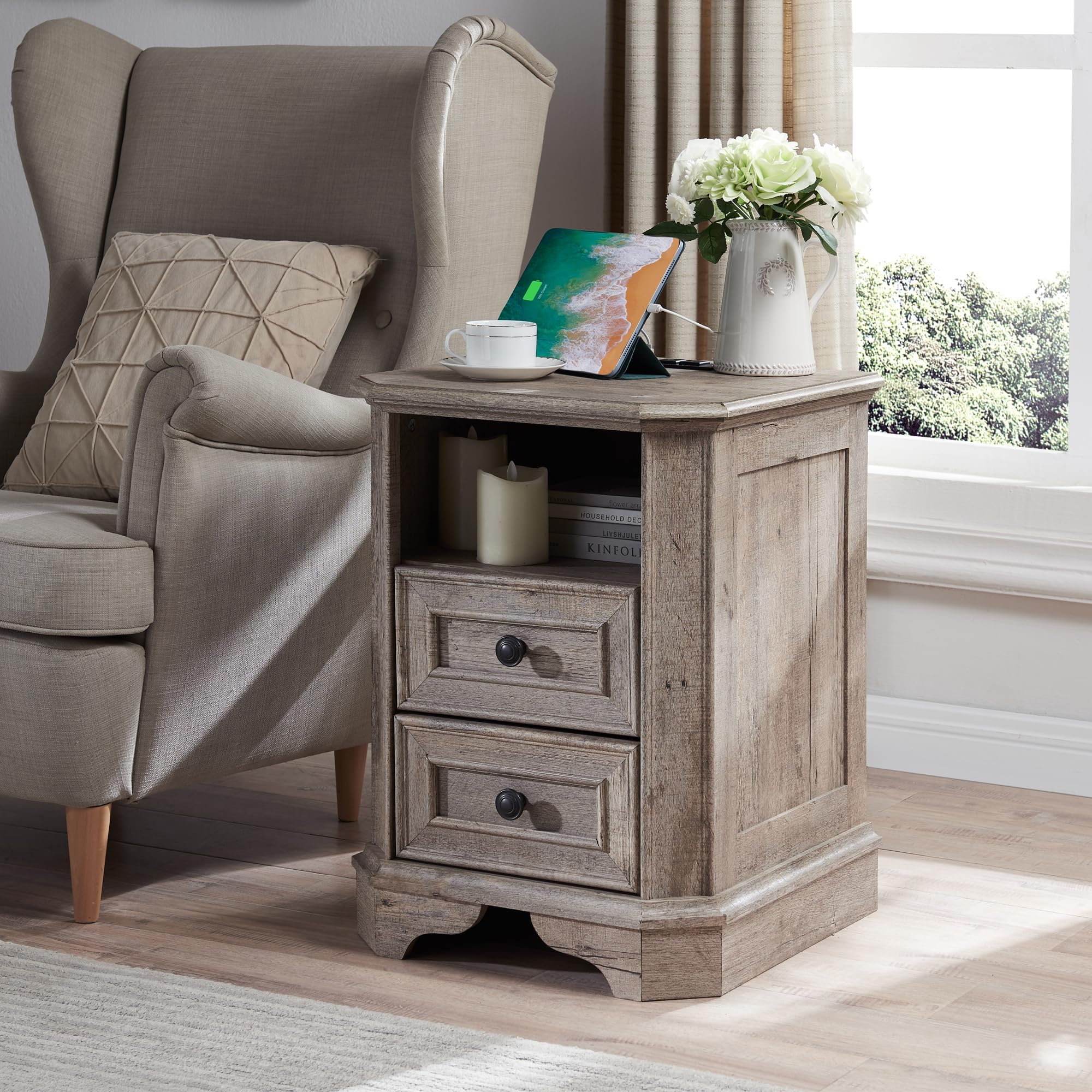 Amazon.com: Harper & Bright Designs Wooden Two Drawers Nightstand ...