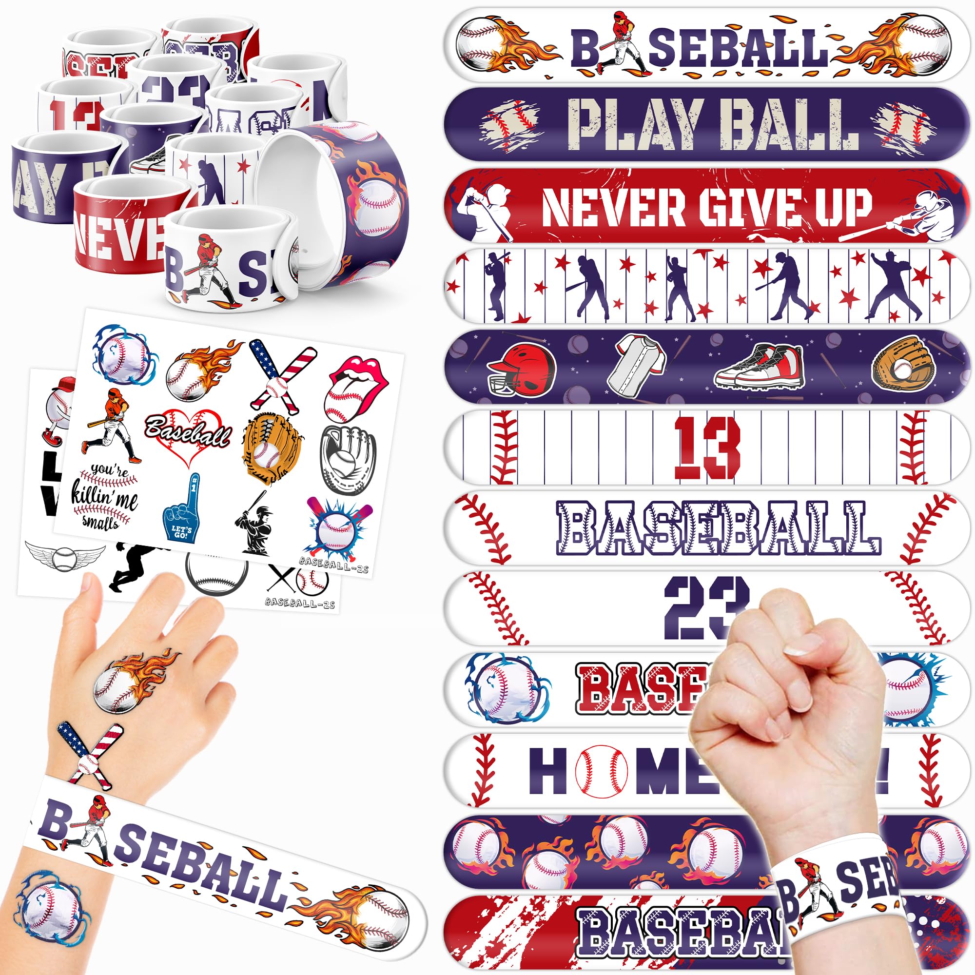 Amazon.com: 48PCS Baseball Party Favors - 24 Tattoos & 24 Slap ...