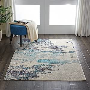 Amazon.com: Nourison Celestial Modern Abstract Ivory/Teal Blue 3'11'' x ...