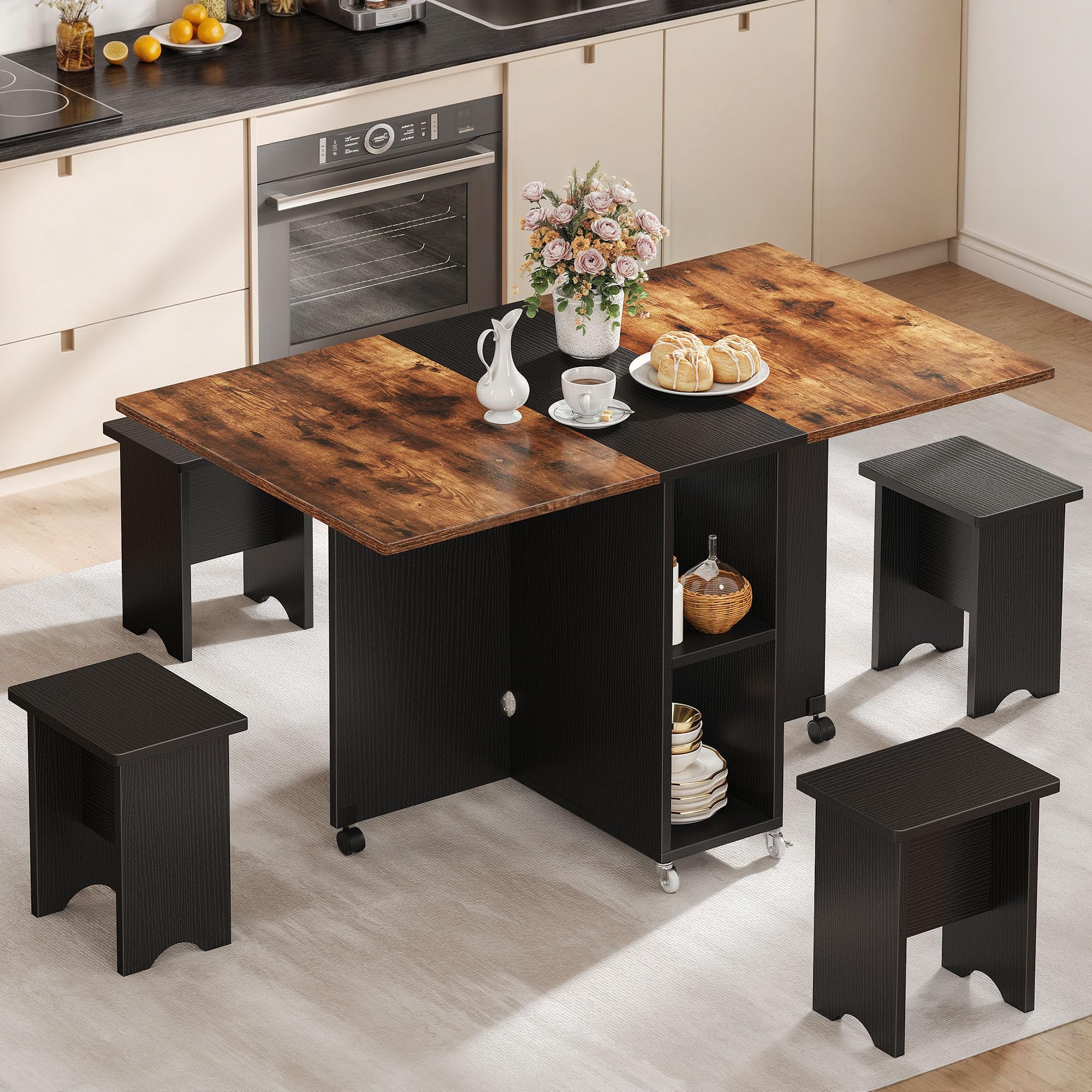 Snapklik.com : DWVO 5 Pieces Folding Extendable Dining Table Set