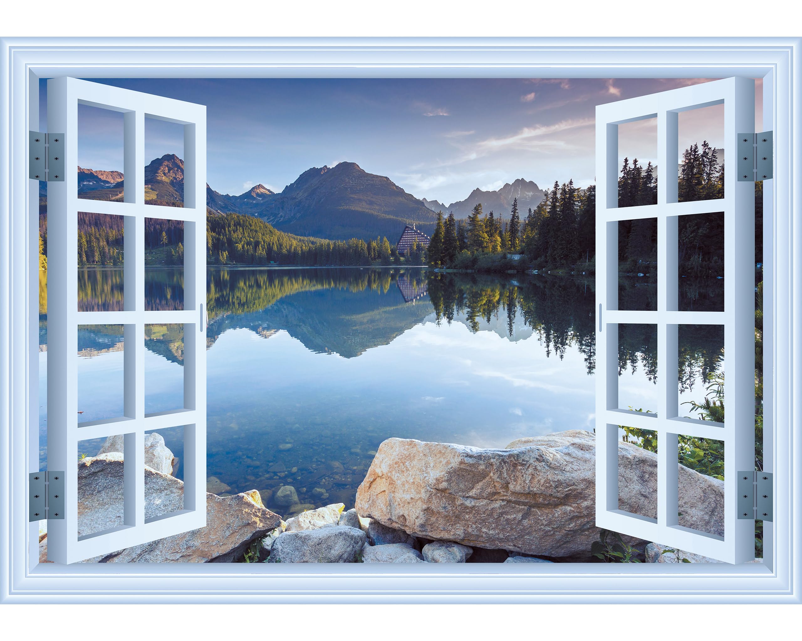 FLFK Fake Window Wall Sticker - Landscapes Faux Window Wall Mural for ...