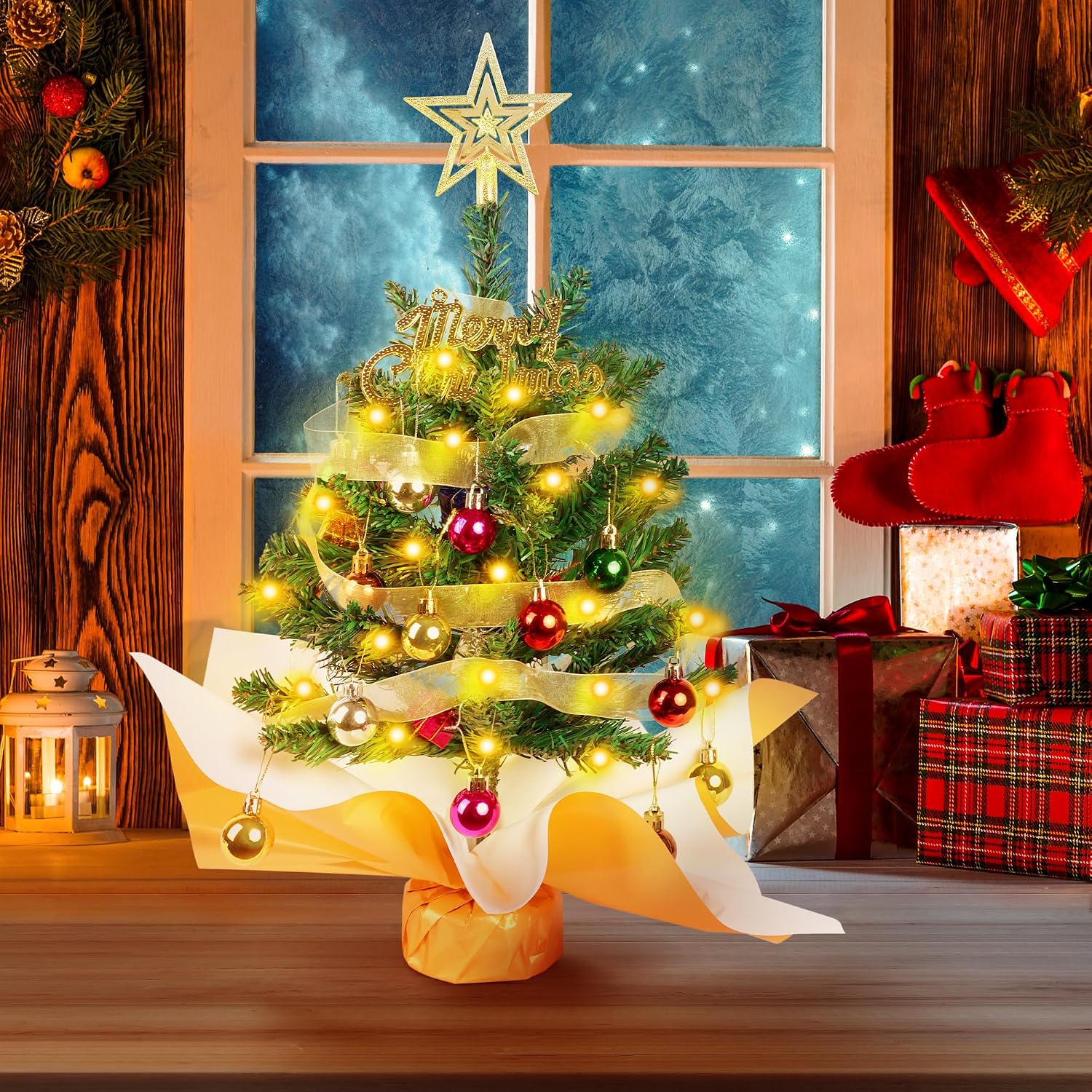 Bomiclss 45 CM Tabletop Mini Christmas Tree, Battery Operated ...