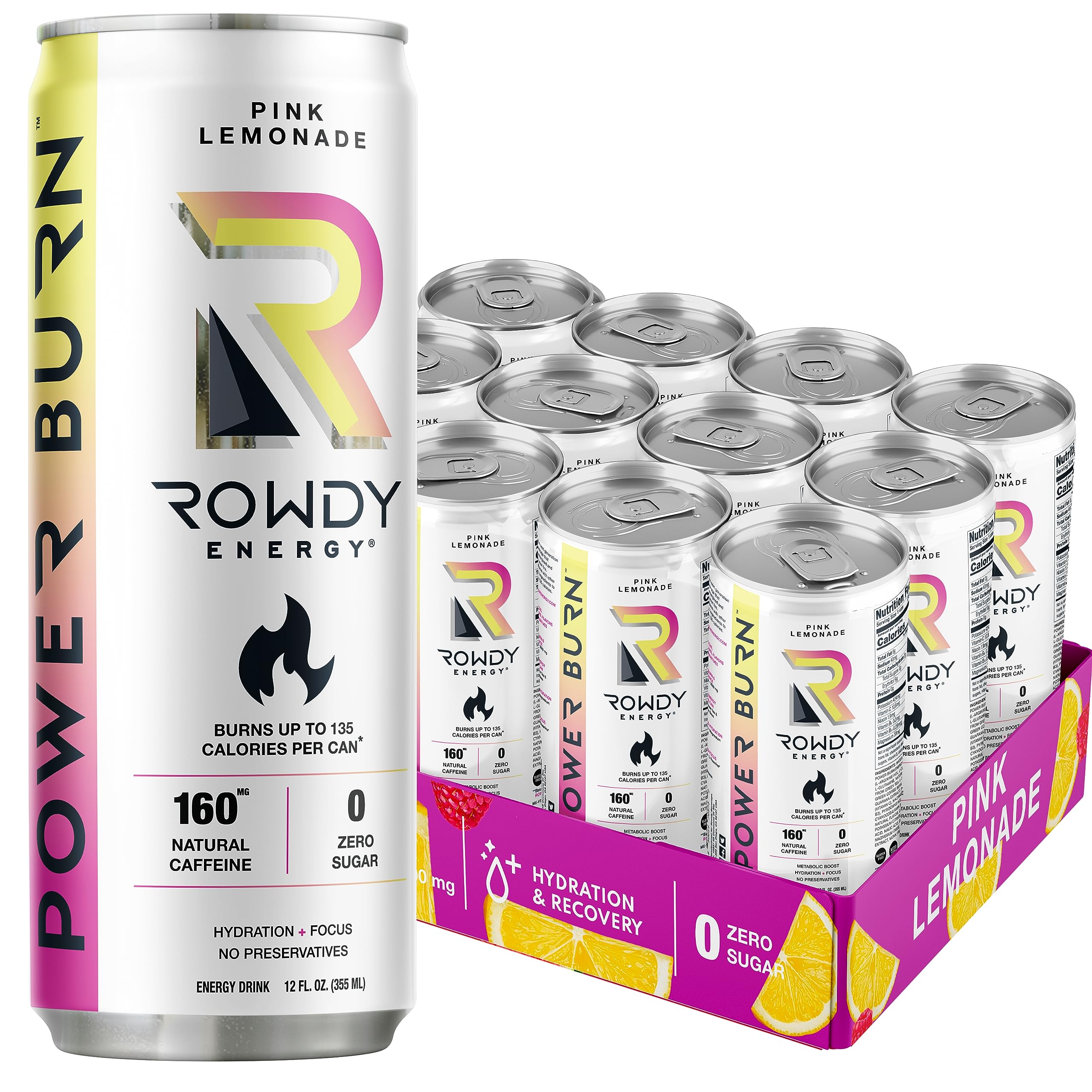 Rowdy Energypower Burn Pink Lemonade Sugar Free Energy Drink 12 ...
