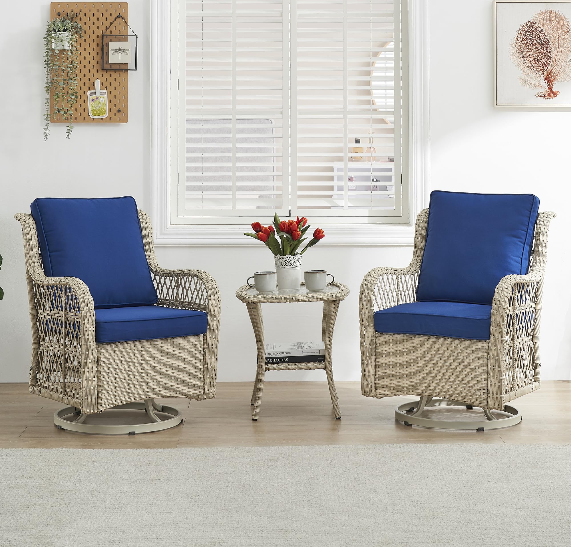 Amazon.com: IDEALHOUSE 3 Piece Patio Furniture Sets Wicker Swivel Patio ...