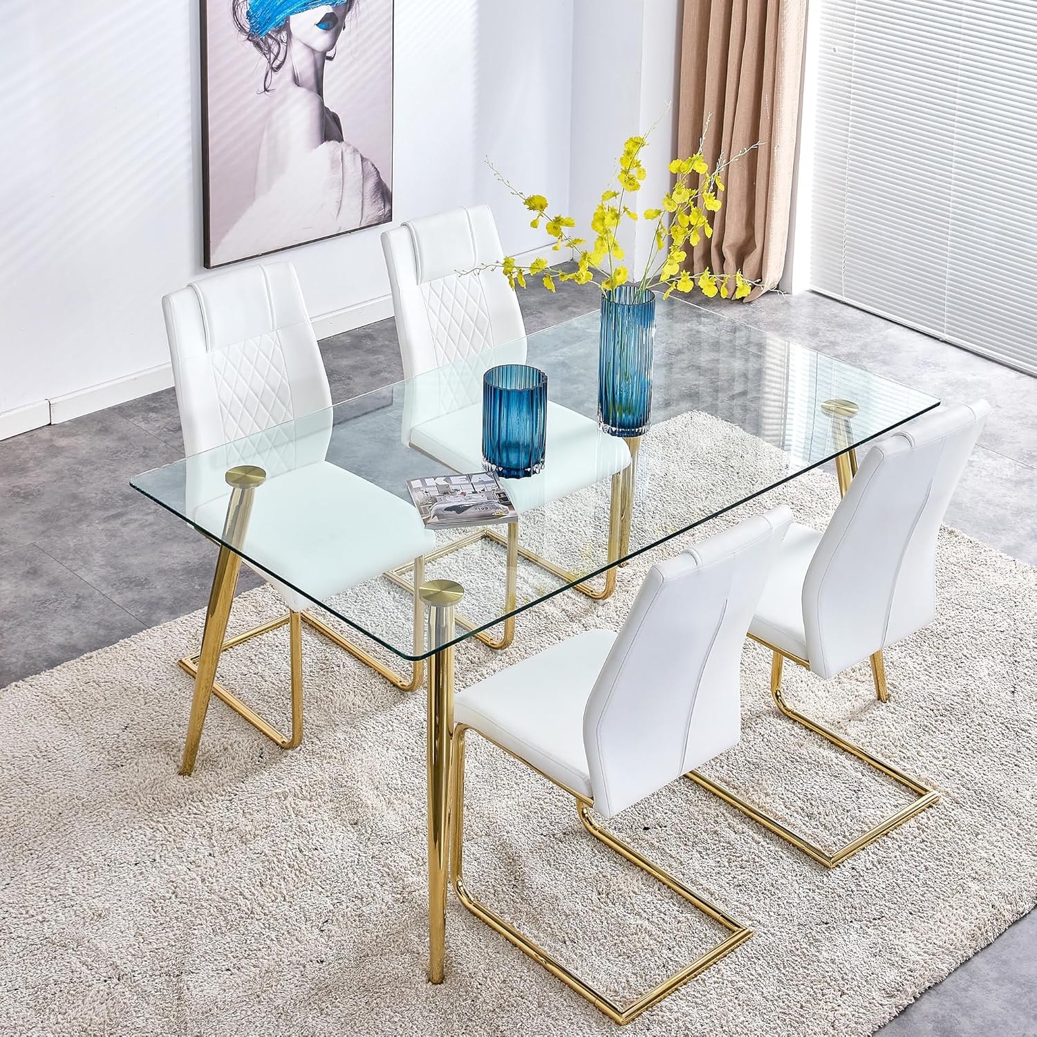 Amazon.com - AISYKOD Glass Dining Table Set for 4, Modern Dining Room ...