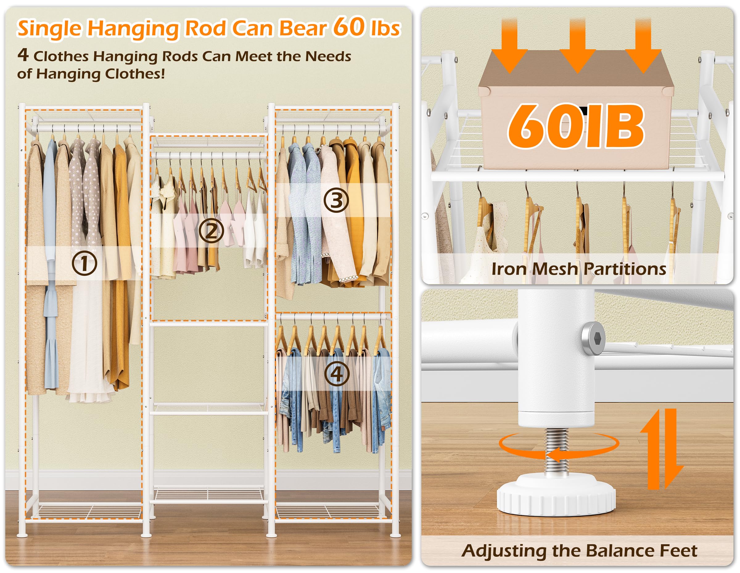 Snapklik.com : HOMIDEC Wardrobe Closet, 4 Hanging Spaces Portable ...